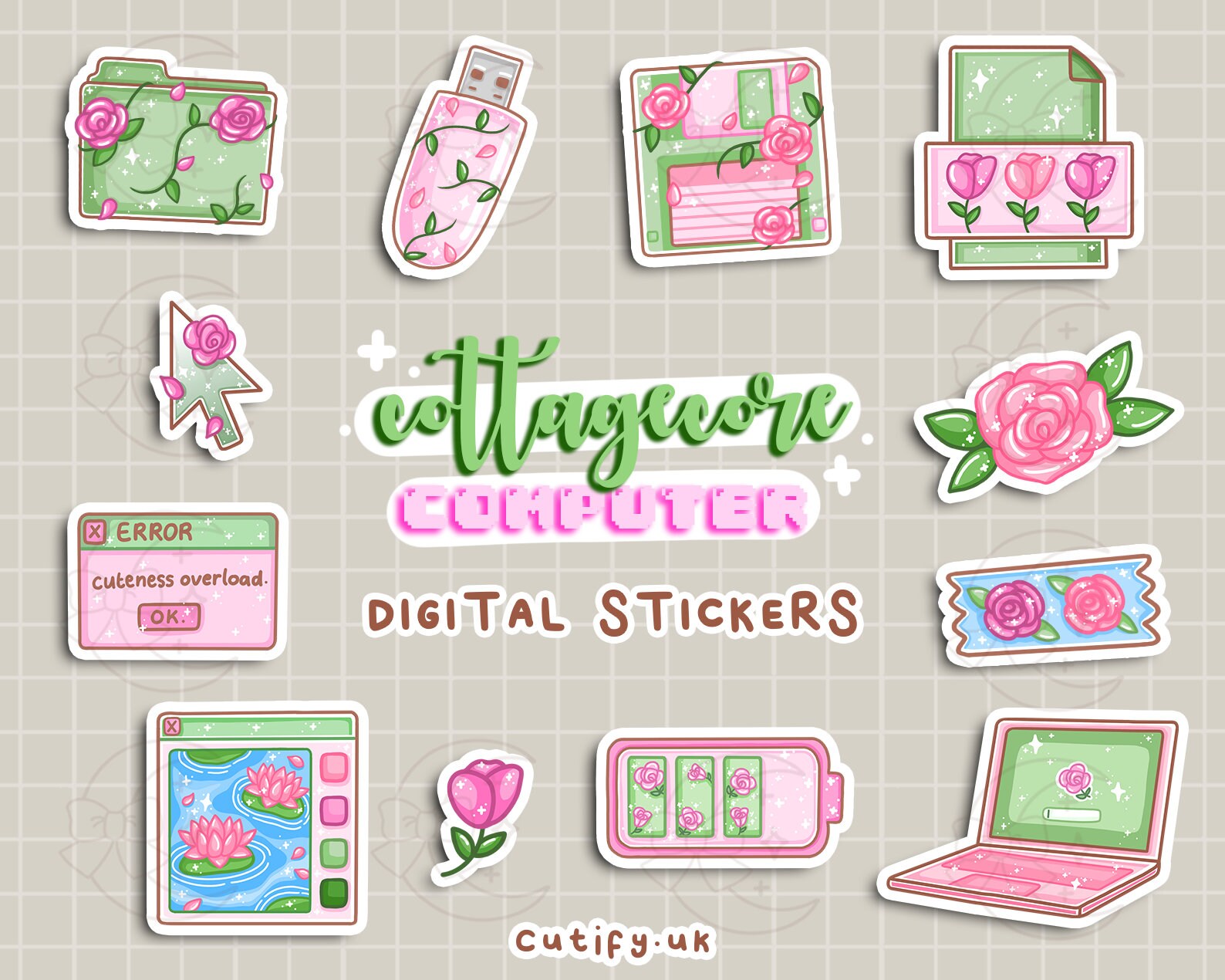 Cottagecore Computer Digital Stickers Goodnotes Stickers, Aesthetic ...