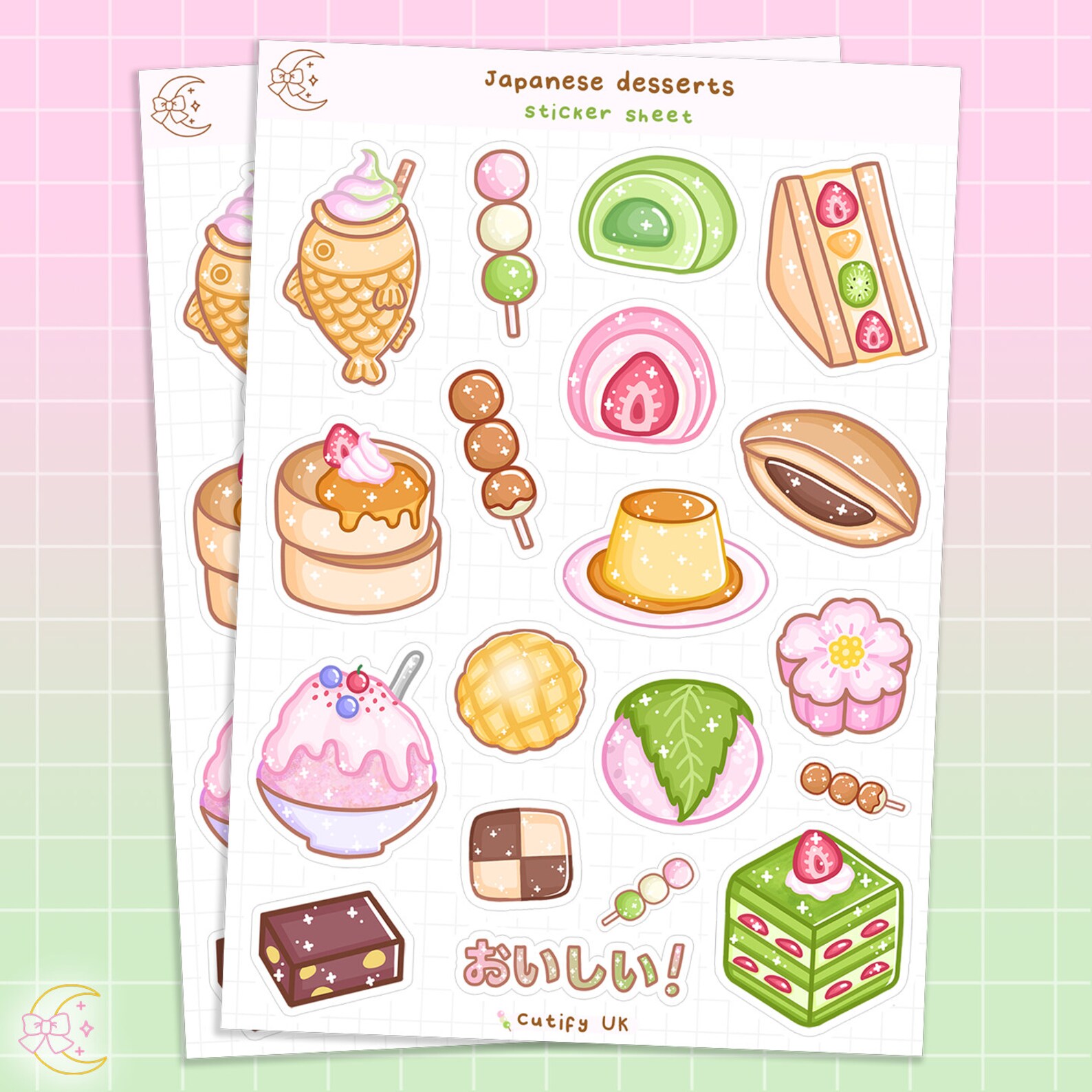 Japanese Desserts Sticker Sheet - Cute, Kawaii, Aesthetic, Strawberry ...