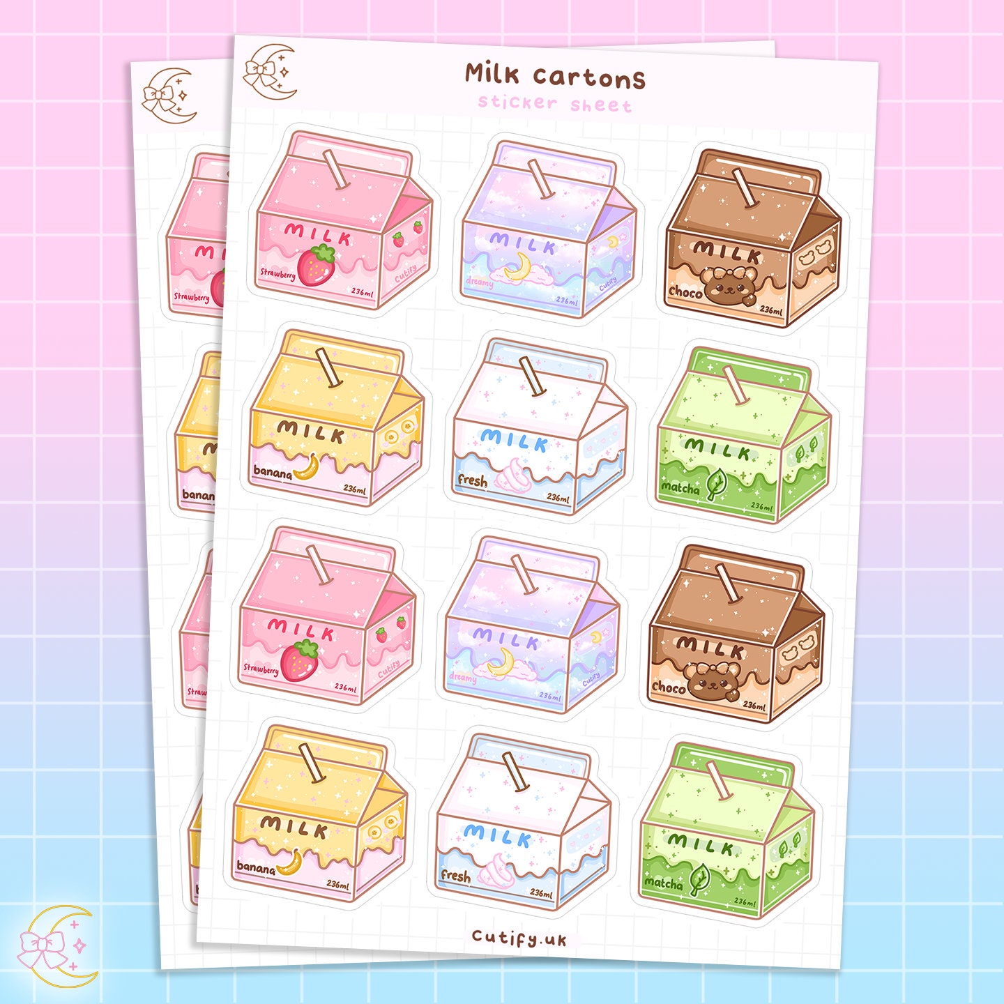 Milk Cartons Sticker Sheet Cute, Kawaii, Aesthetic, Strawberry ...