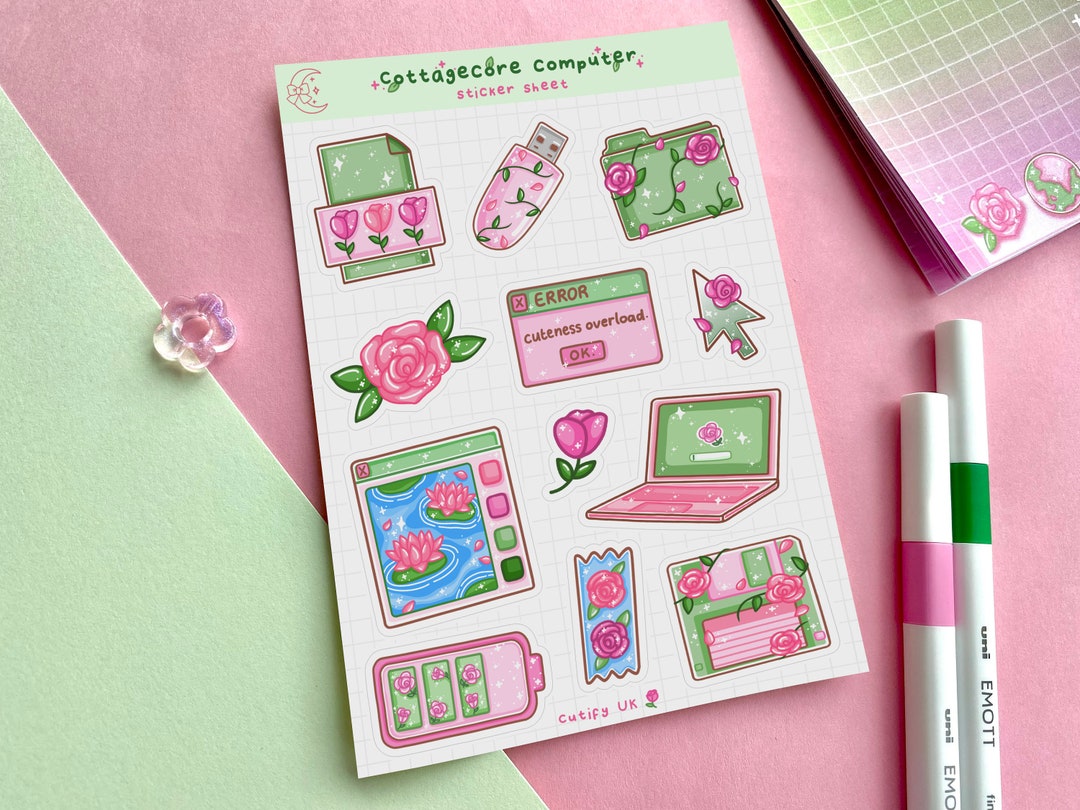 Cottagecore Computer Sticker Sheet - Cute, Kawaii, Aesthetic, Floral ...