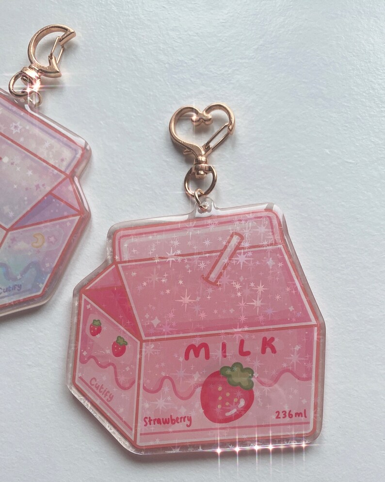 Cute Kawaii Milk Carton Keychains Strawberry Milk, Dreamy, Pastel, Moon ...