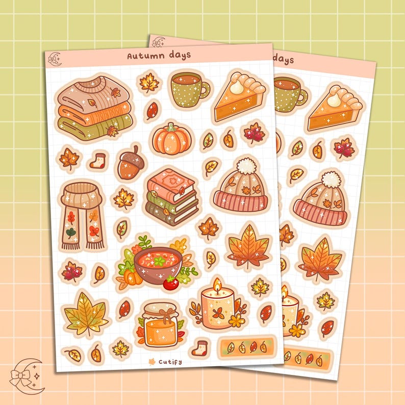 Autumn Days Sticker Sheet - Cute Fall Kawaii Stickers, Sweater Weather ...
