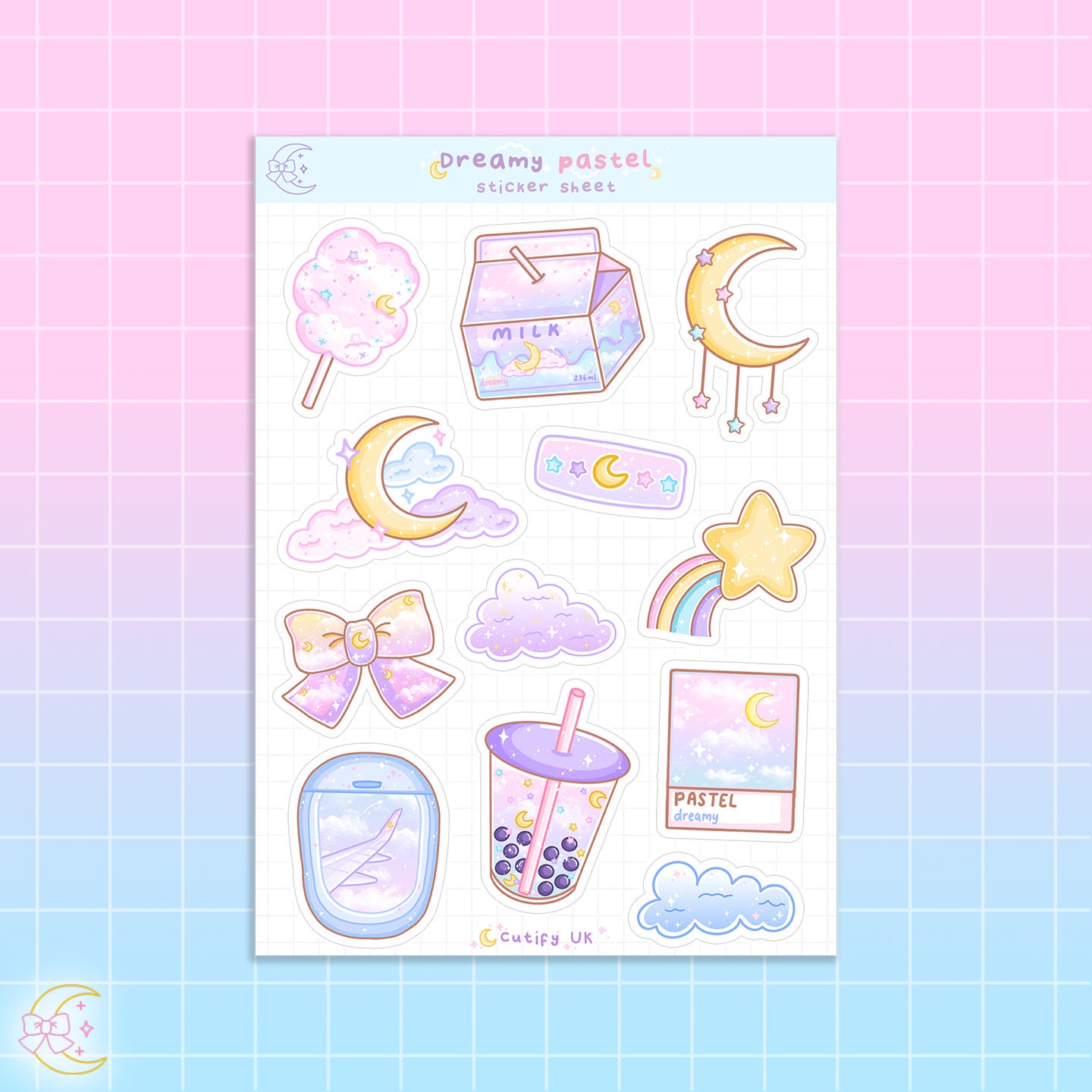 Dreamy Pastel Sticker Sheet Cute, Kawaii, Aesthetic, Moon, Cloud, Sky ...