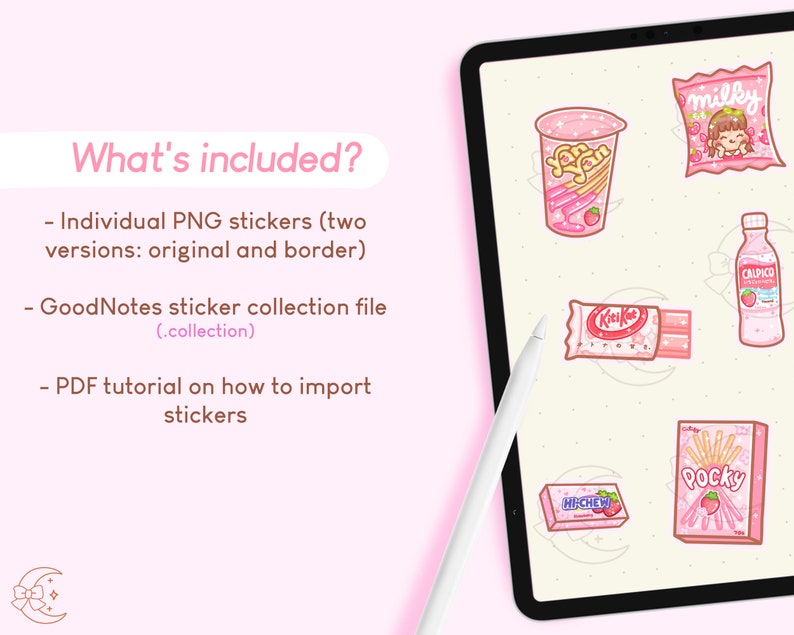Pink Japanese Snacks Stickers Goodnotes Digital Planner Cute Kawaii ...