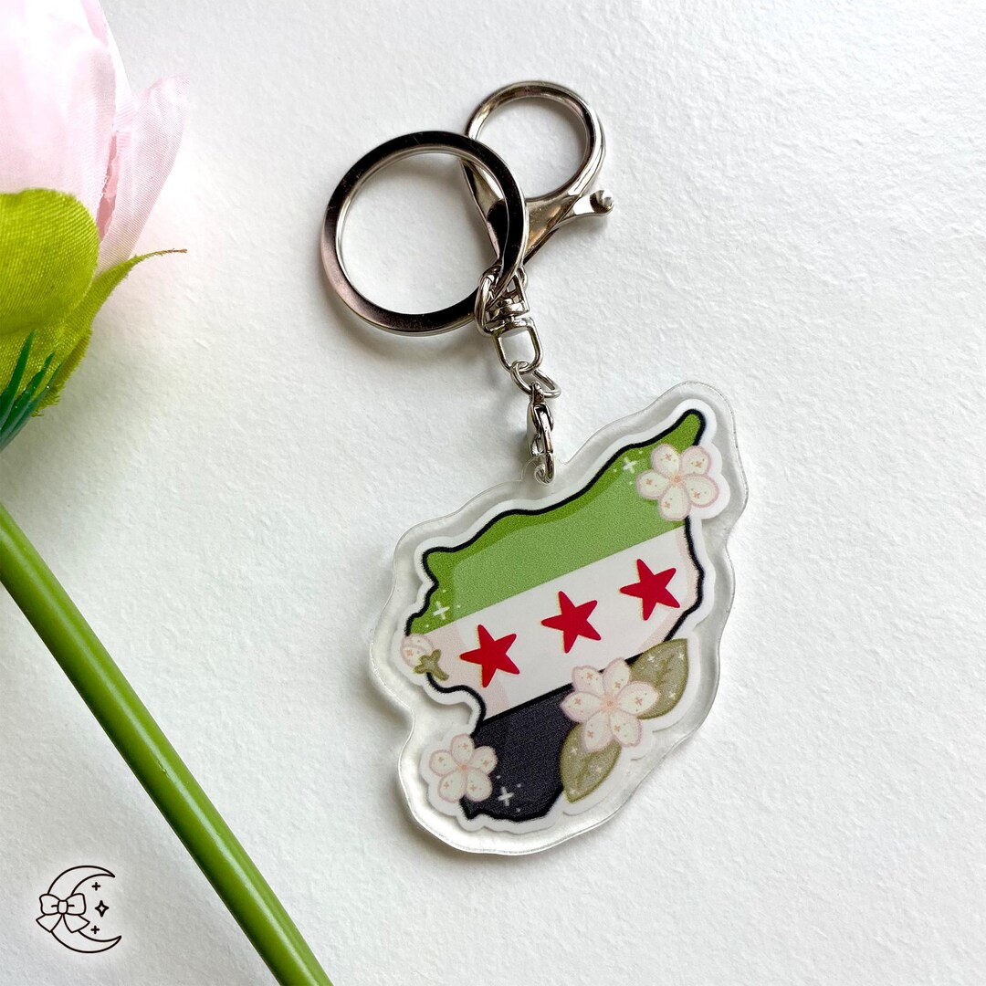 Syria Flag Map Keychain – Jasmine Flowers, Freedom Flag, Syrian ...