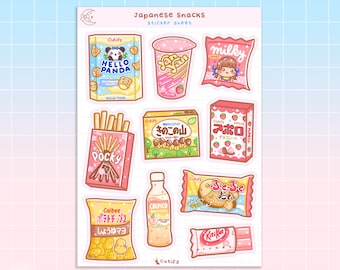 Pink Japanese Snacks Sticker Sheet Cute, Asian Snacks, Kawaii, Japan ...