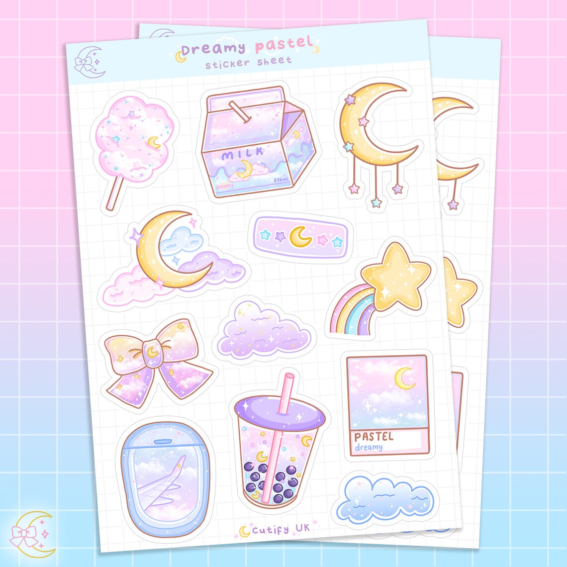 Dreamy Pastel Sticker Sheet Cute, Kawaii, Aesthetic, Moon, Cloud, Sky ...