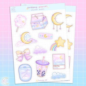 Dreamy Pastel Sticker Sheet - Cute, Kawaii, Aesthetic, Moon, Cloud, Sky ...