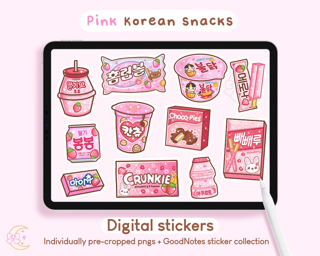 Pink Korean Snacks Stickers | Goodnotes Digital Planner Cute Kawaii ...