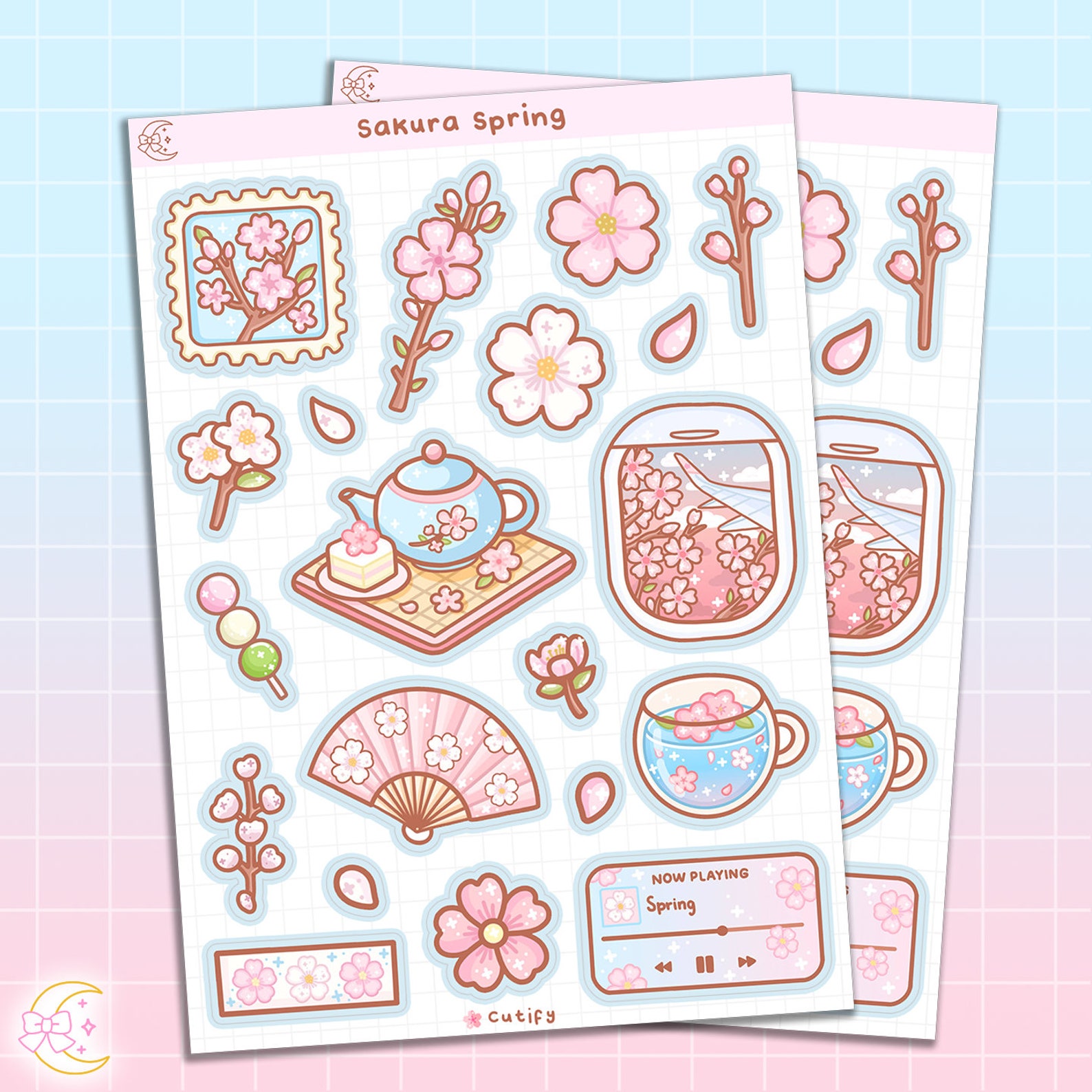 Sakura Spring Sticker Sheet - Cute, Kawaii, Japan, Japanese, Cherry ...