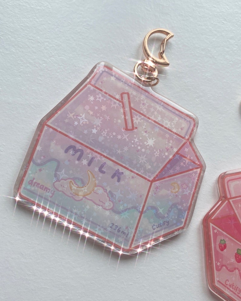 Cute Kawaii Milk Carton Keychains Strawberry Milk, Dreamy, Pastel, Moon ...