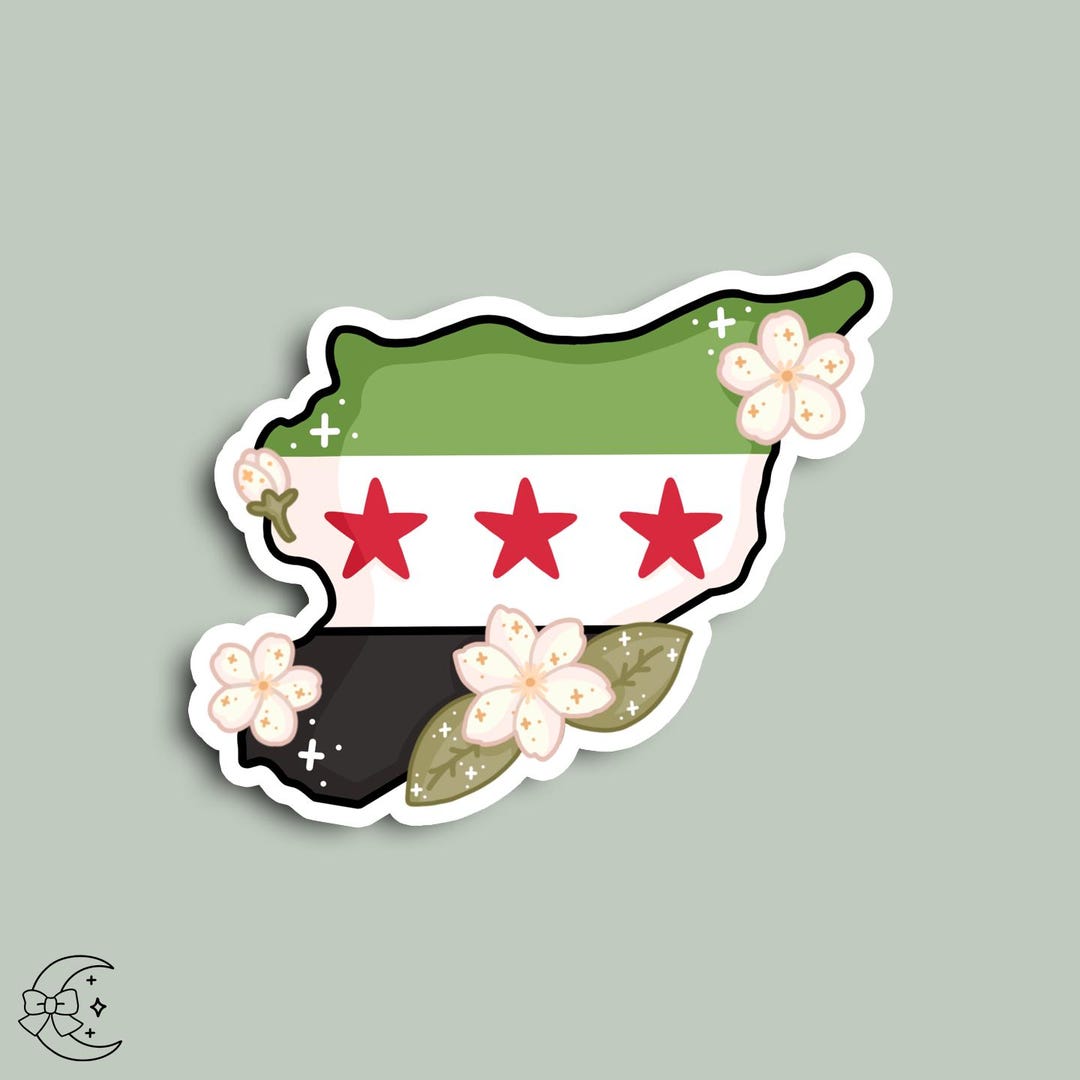Syria Flag Map Jasmine Flowers Sticker, Freedom Flag, Syrian Revolution ...