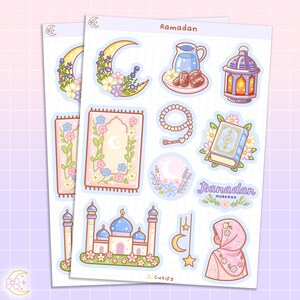 Ramadan Sticker Sheet - Islamic, Prayer, Cute, Kawaii, Moon, Muslim ...