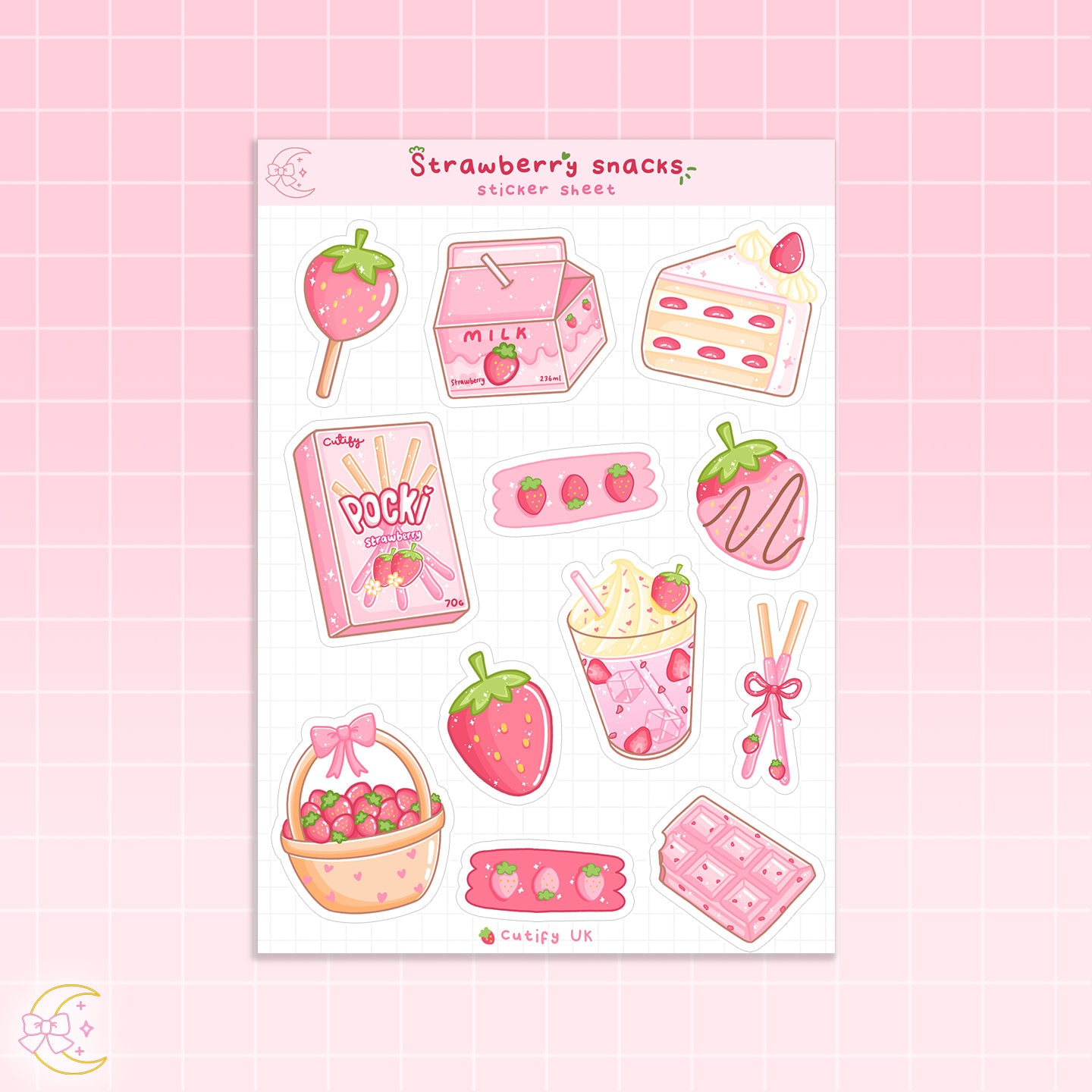 Strawberry Snacks Sticker Sheet Cute, Kawaii, Aesthetic, Strawberry ...