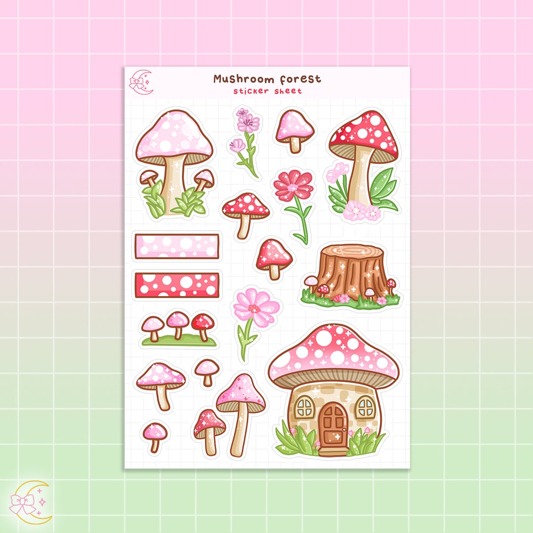 Mushroom Forest Sticker Sheet - Cute, Cottagecore, Woodland, Nature ...