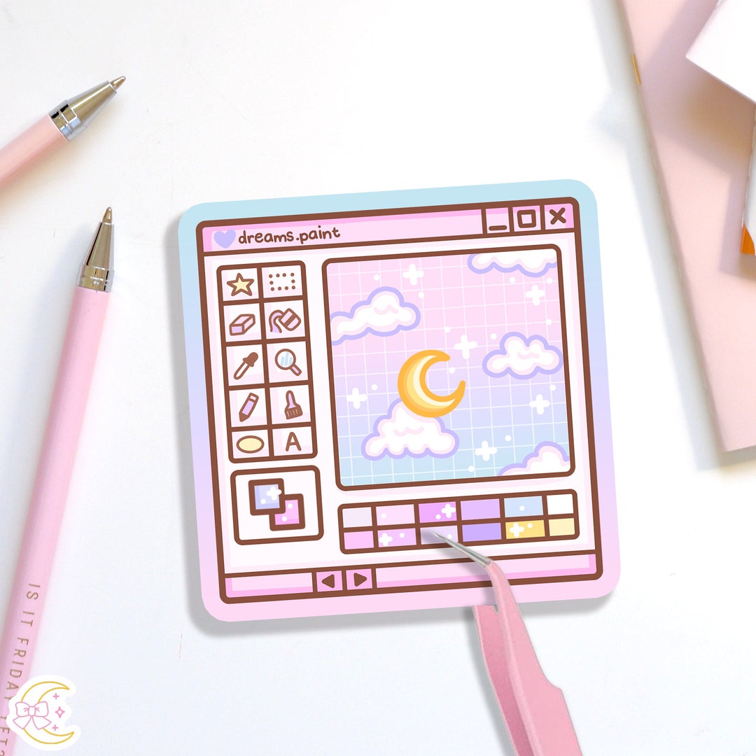 Cute MS Paint Window Sticker Pastel, Aesthetic, Moons, Clouds, Kawaii ...