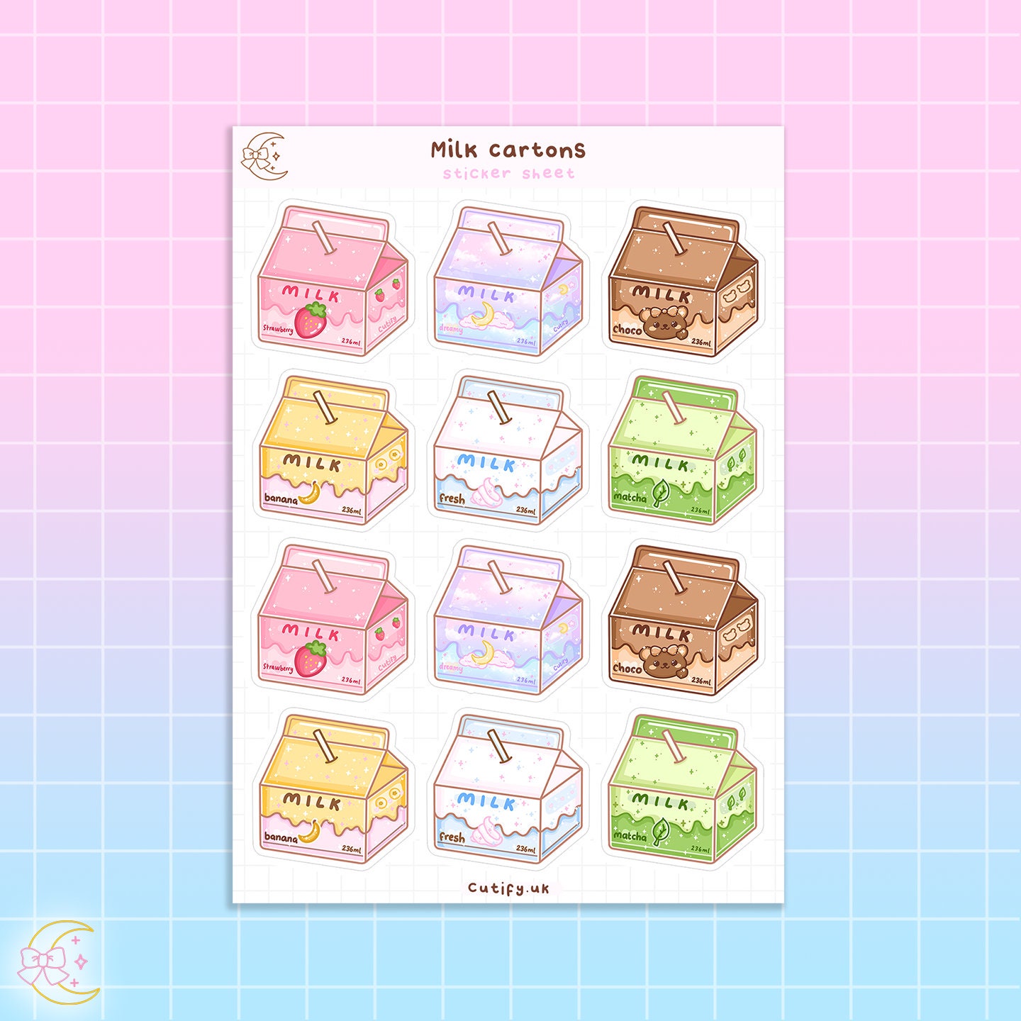 Milk Cartons Sticker Sheet Cute, Kawaii, Aesthetic, Strawberry ...