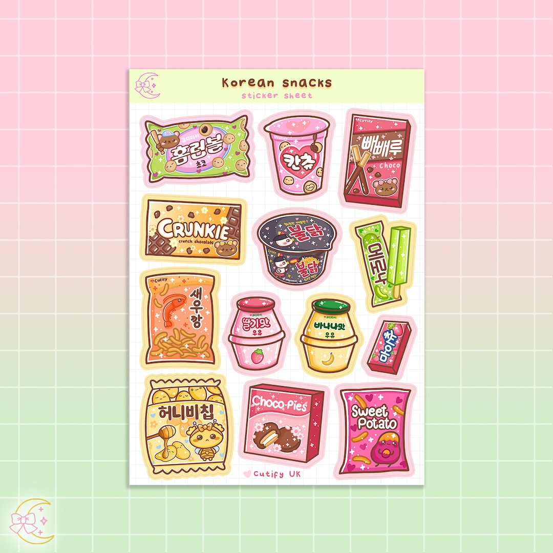 Korean Snacks Sticker Sheet - Cute, Asian Snacks, Kawaii, Korea Food ...
