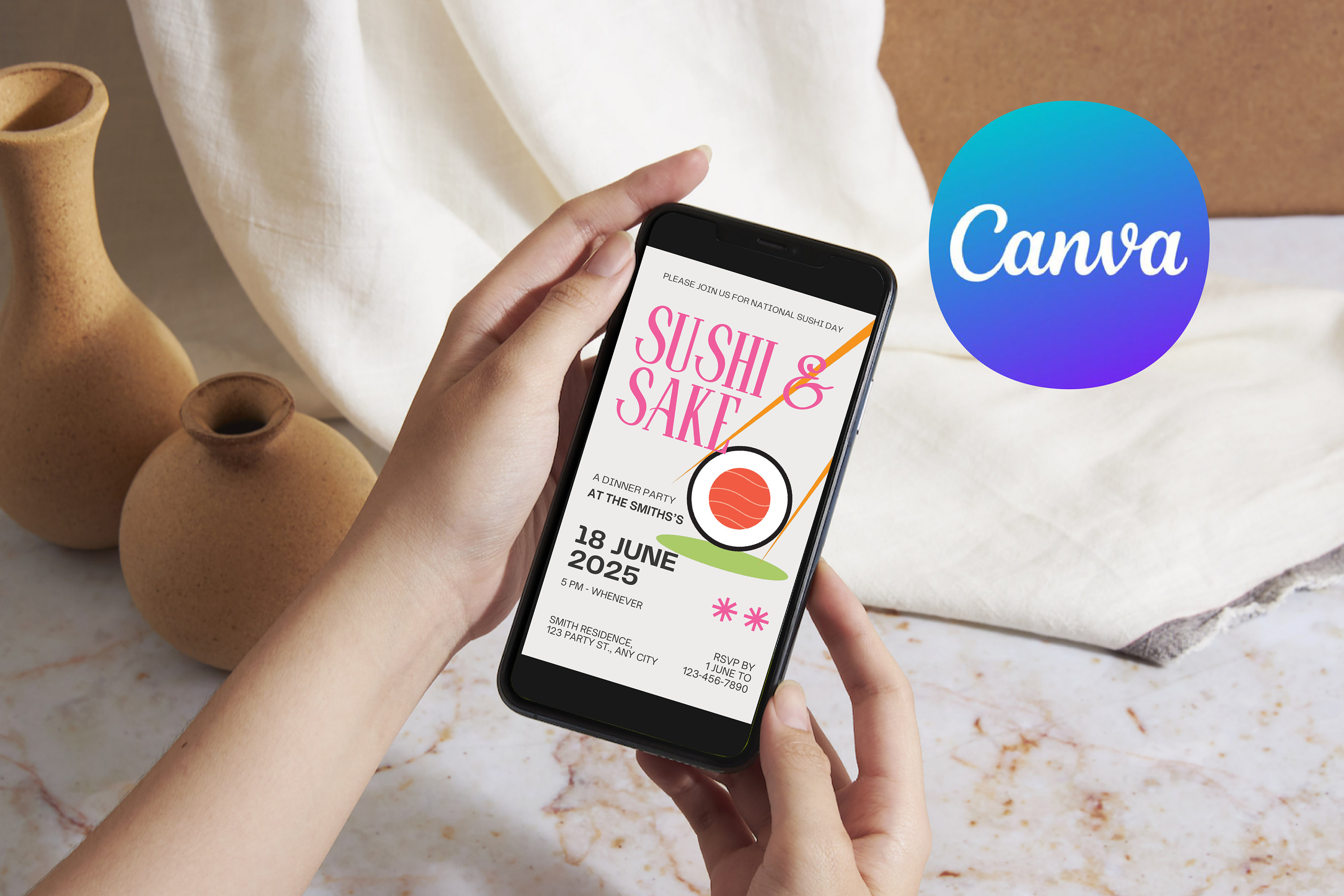 Sushi & Sake Dinner Party Invitation Template Sushi Marking Party ...