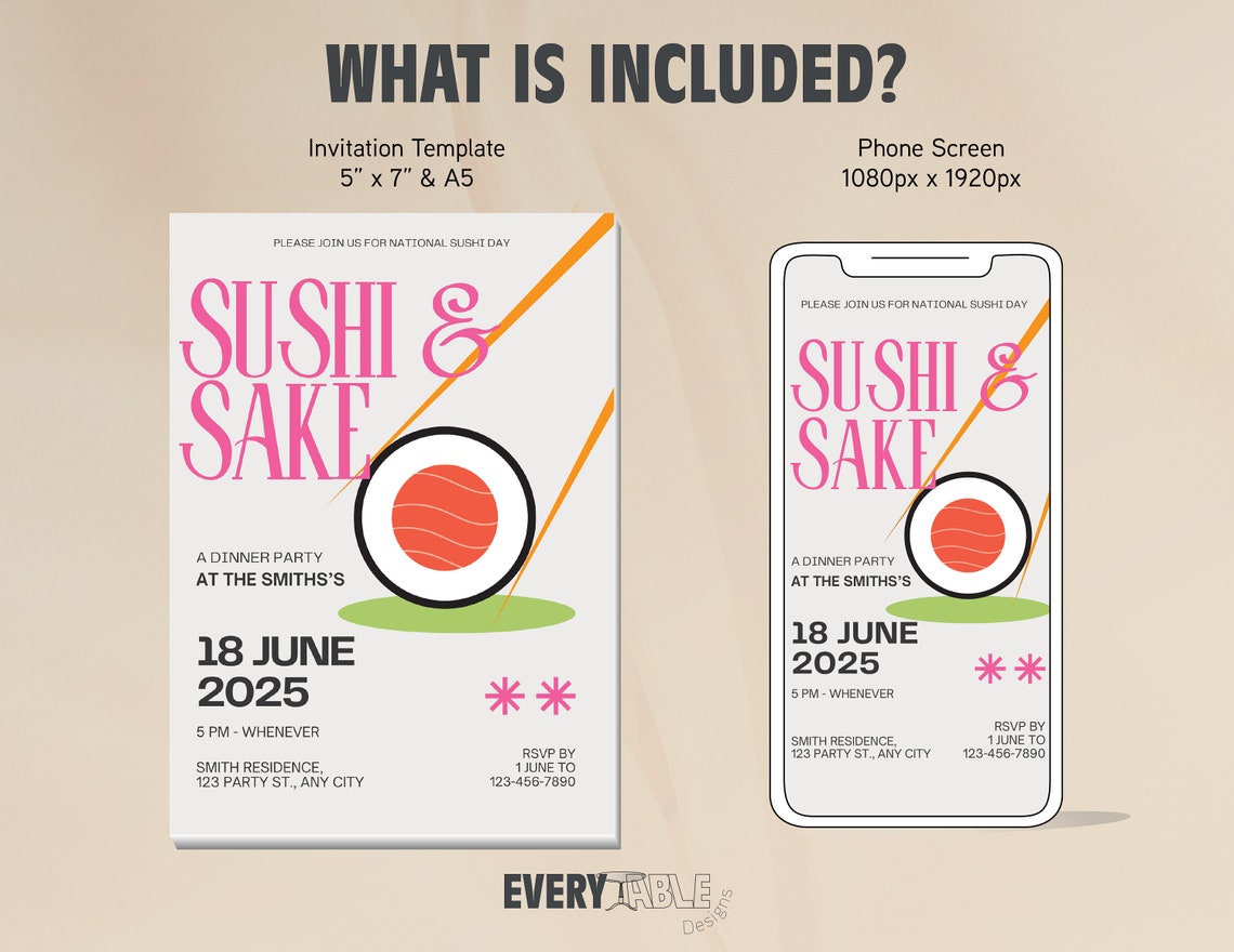 Sushi & Sake Dinner Party Invitation Template Sushi Marking Party ...