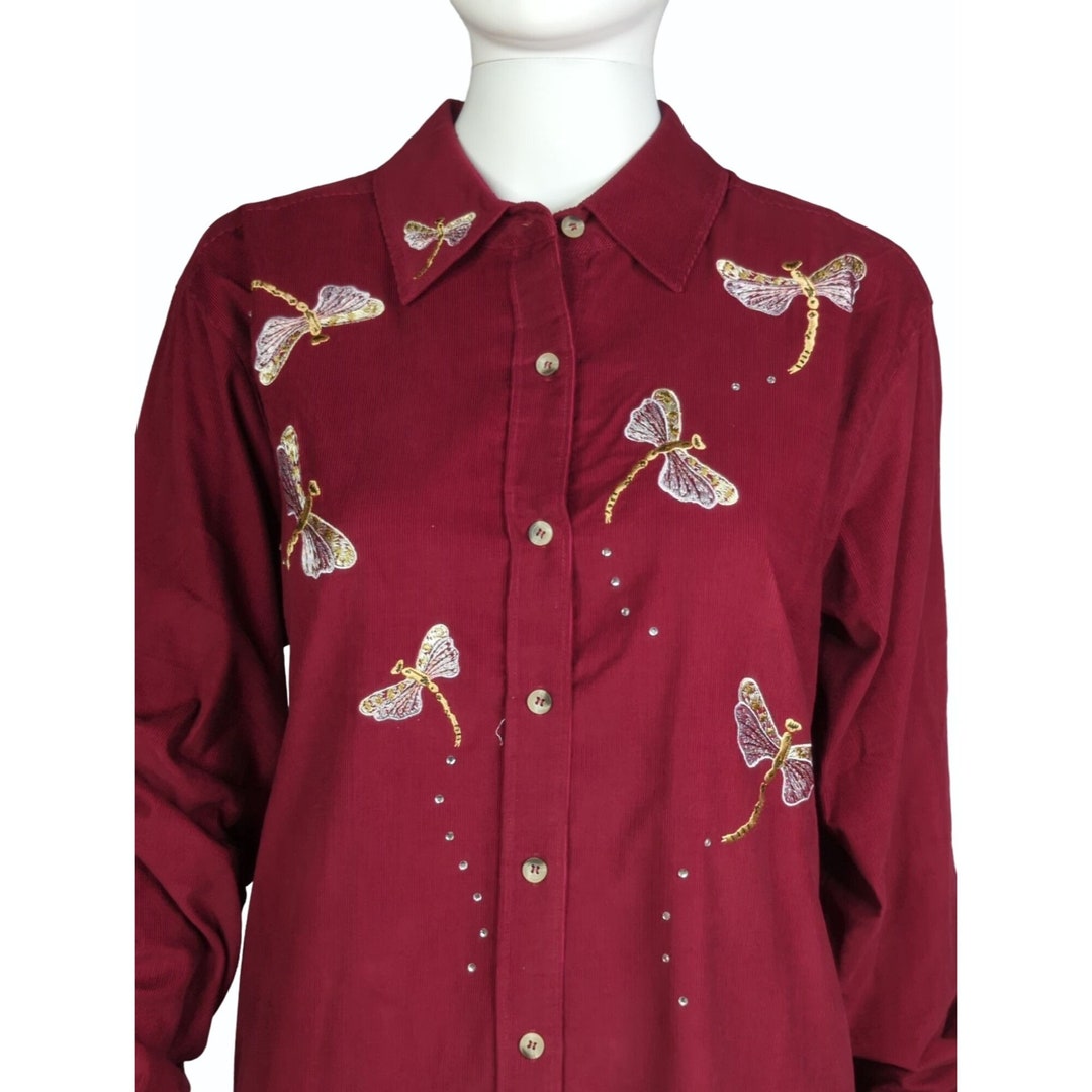 Quacker Factory QVC Vintage Blouse Womens Loose Fit Medium Embroidered ...