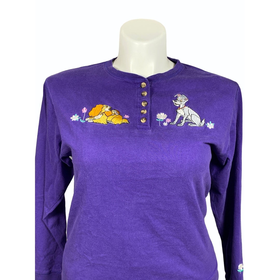 Vintage 90s Disney Store Lady and the Tramp Purple Long Sleeve Henley ...