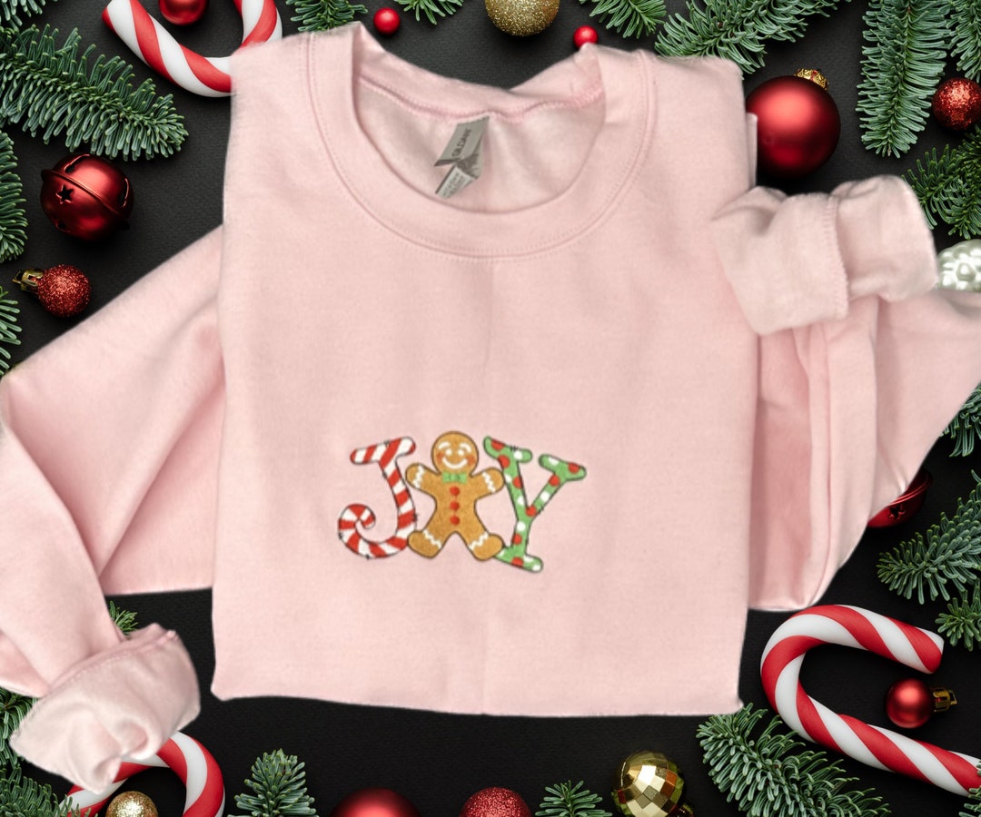Joy Gingerbread Man Embroidered Crew Neck Sweatshirt. - Etsy