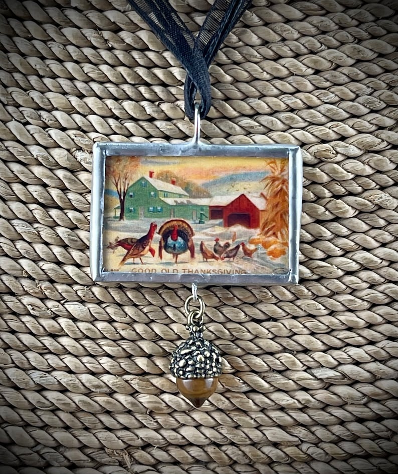 Vintage Thanksgiving Soldered Pendant, Turkey Pendant, Fall Farm ...