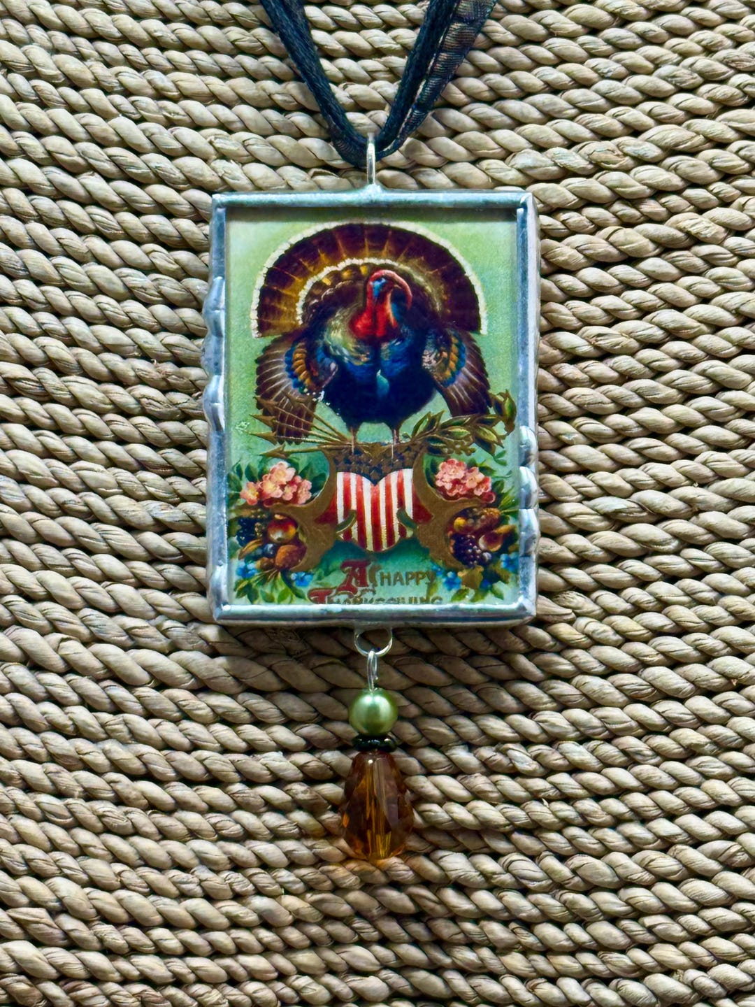 Vintage Thanksgiving Turkey Pendant, Reversible Soldered Art Necklace ...