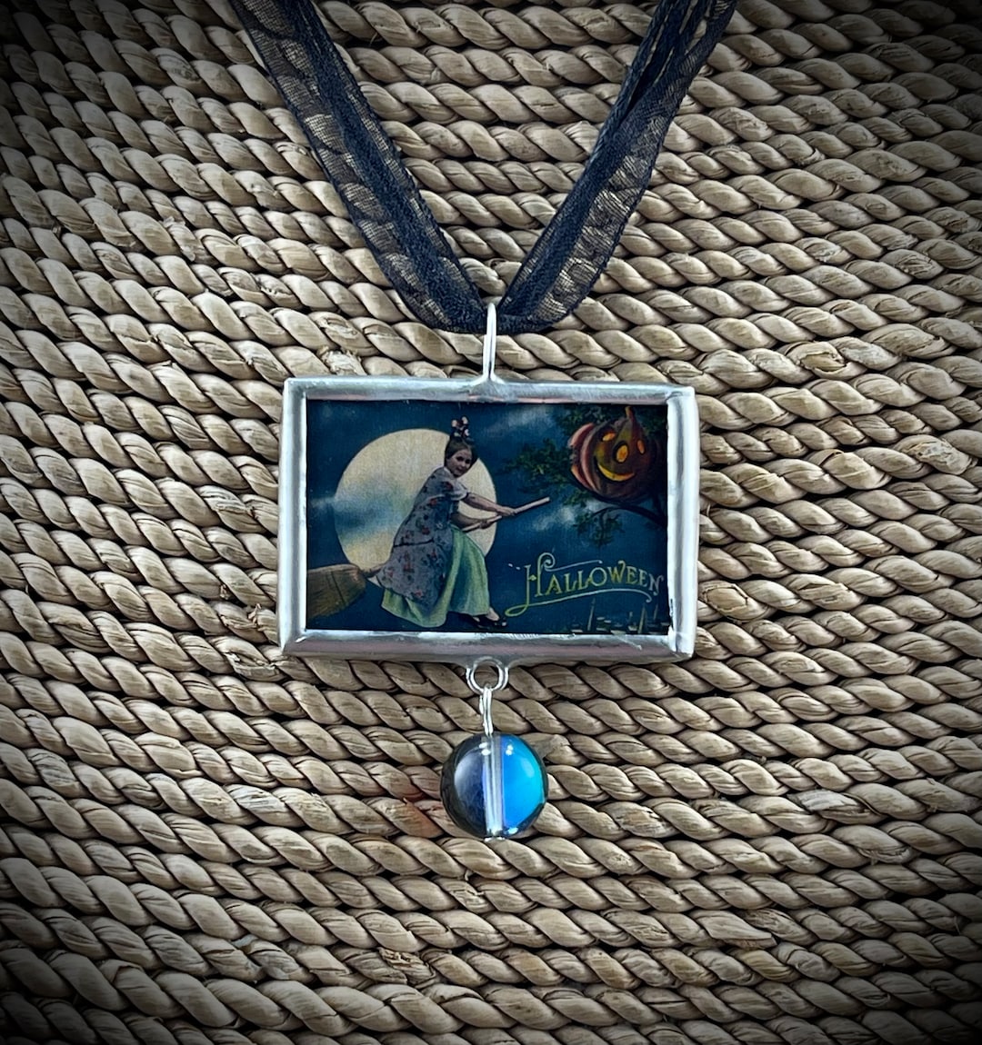 Vintage Flying Witches Soldered Pendant, Halloween Witch Pendant, Witch ...