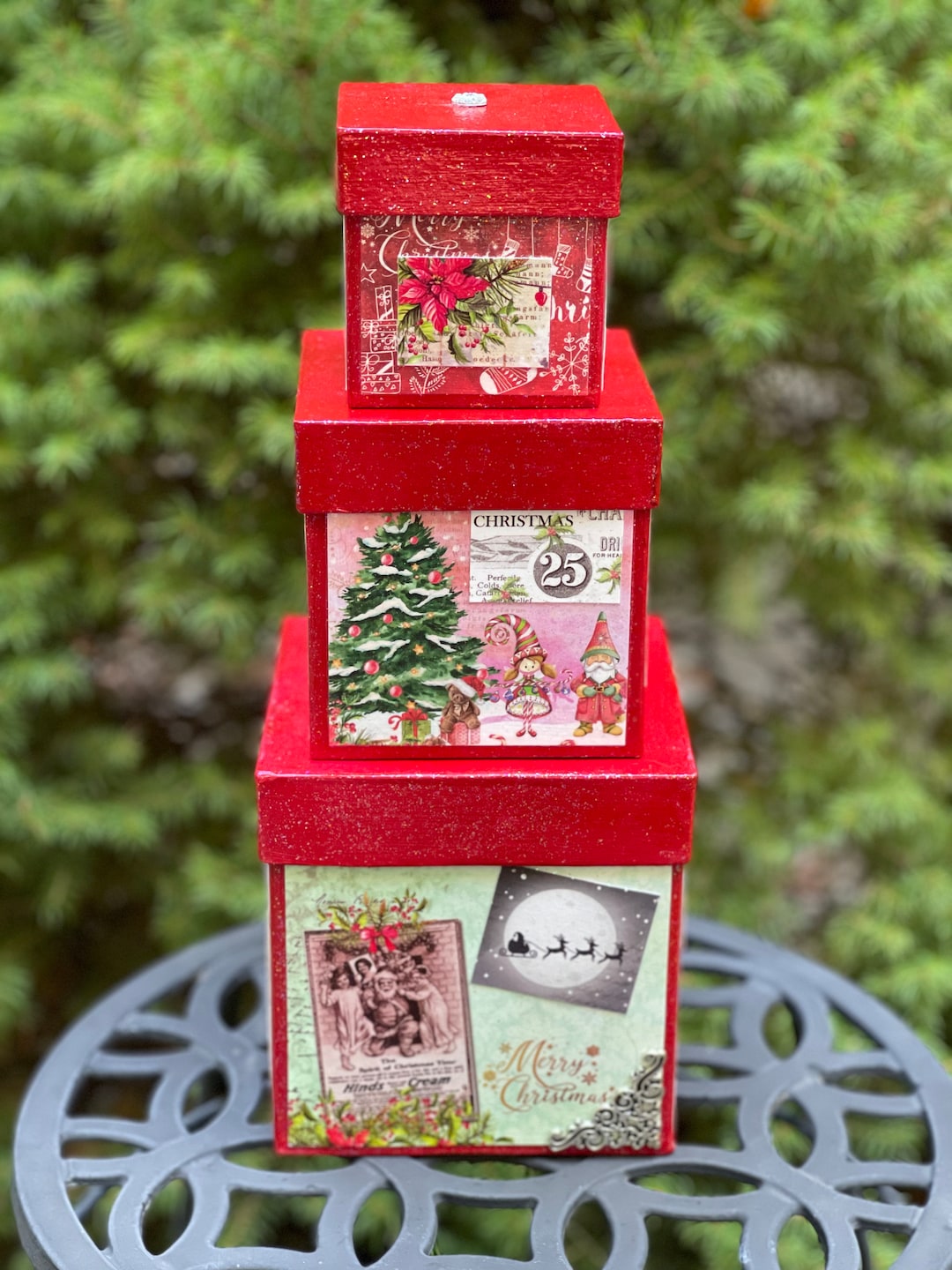 Christmas Nesting Boxes, One-of-a-kind, Decoupage Nesting Boxes ...