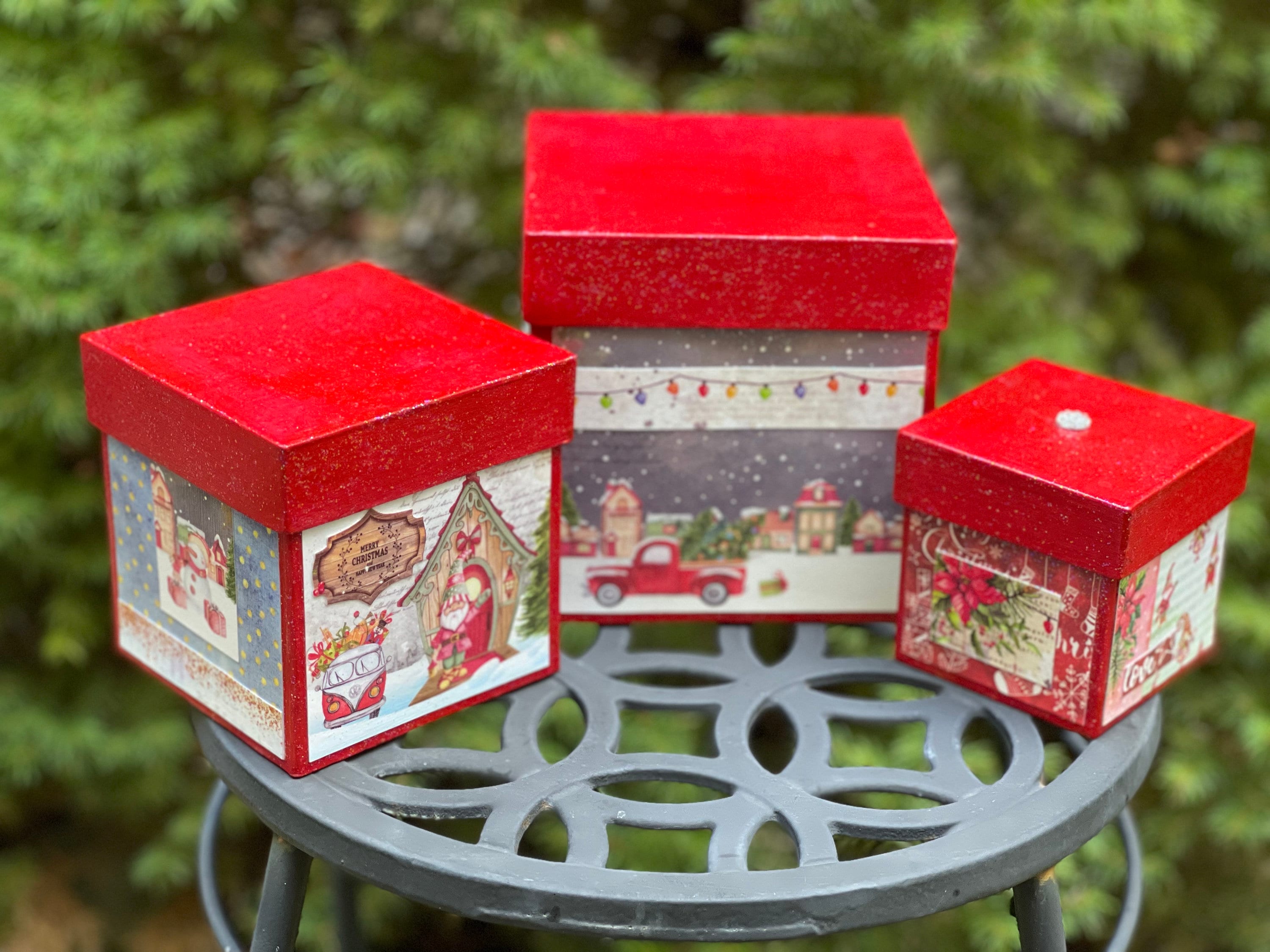 Christmas Nesting Boxes, One-of-a-kind, Decoupage Nesting Boxes ...