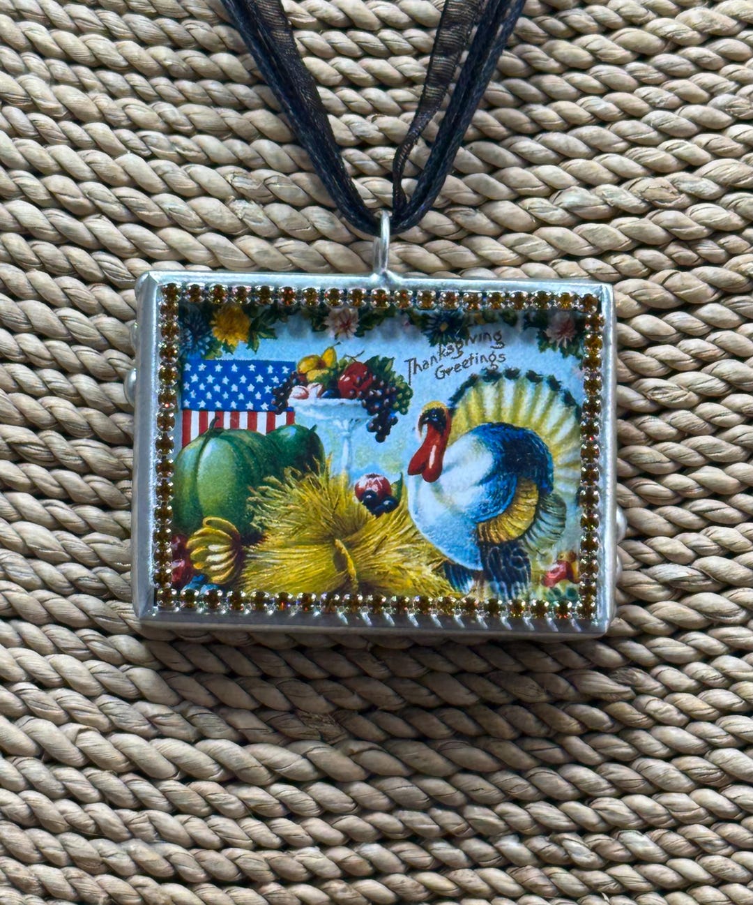 Vintage Thanksgiving Turkey Pendant Necklace, Reversible Soldered Art ...