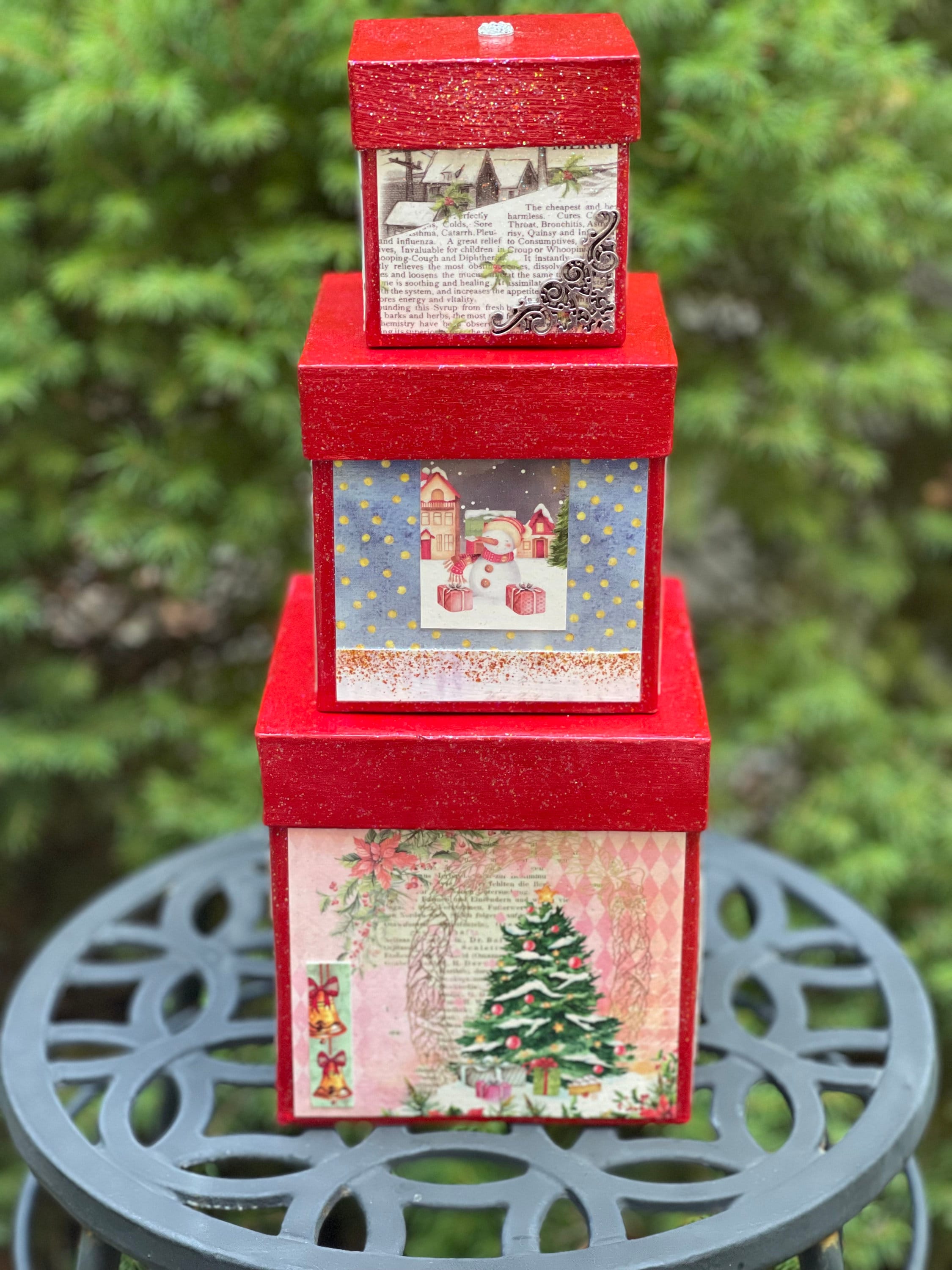 Christmas Nesting Boxes, One-of-a-kind, Decoupage Nesting Boxes ...