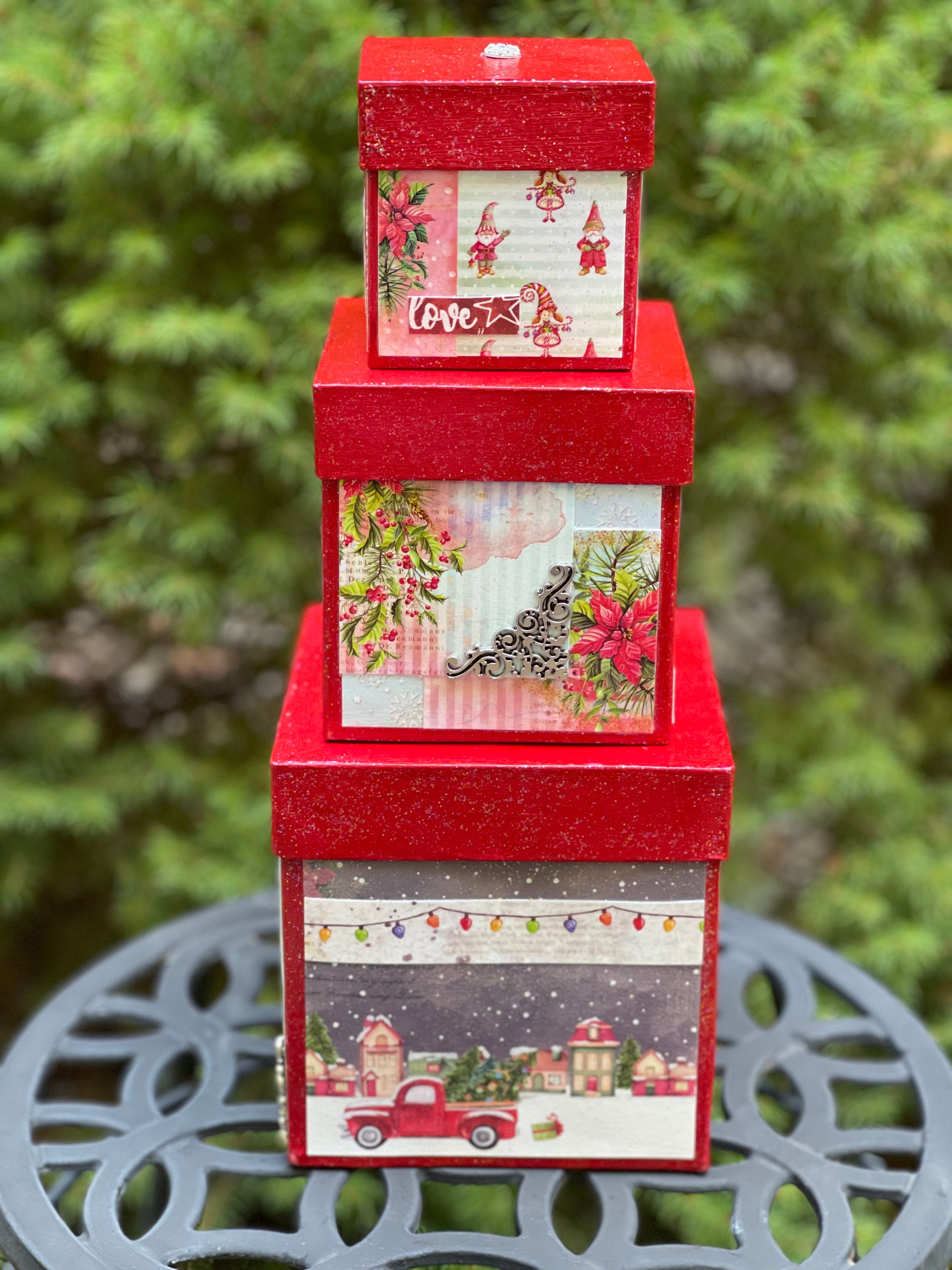 Christmas Nesting Boxes, One-of-a-kind, Decoupage Nesting Boxes ...