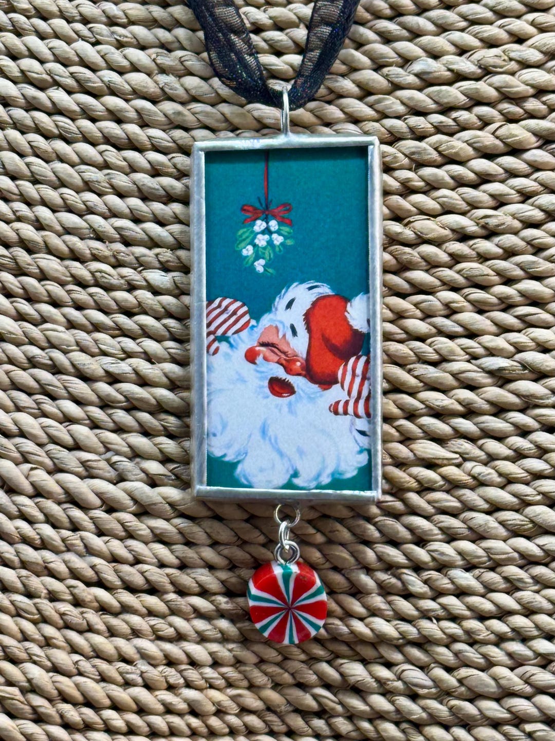 Retro Christmas Soldered Pendant, Retro Santa Pendant, Vintage Postcard ...