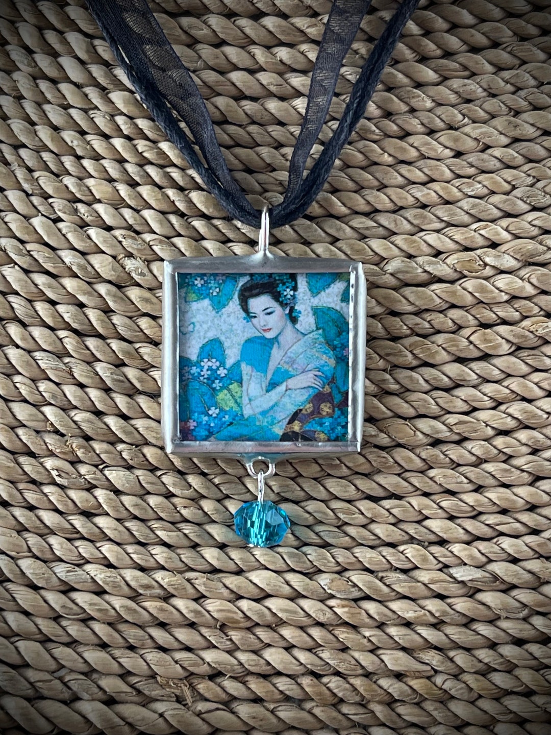 Asian Art Collage Soldered Pendant, Oriental Ladies Pendant, Asian ...