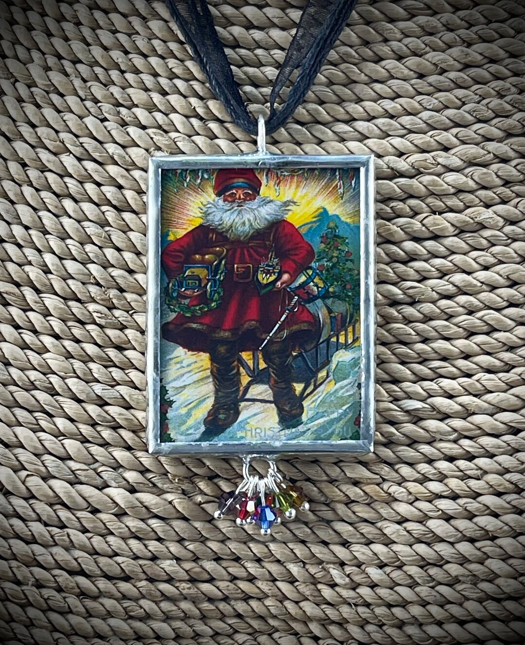 Vintage Christmas Soldered Pendant, Vintage Santa Pendant, Vintage ...