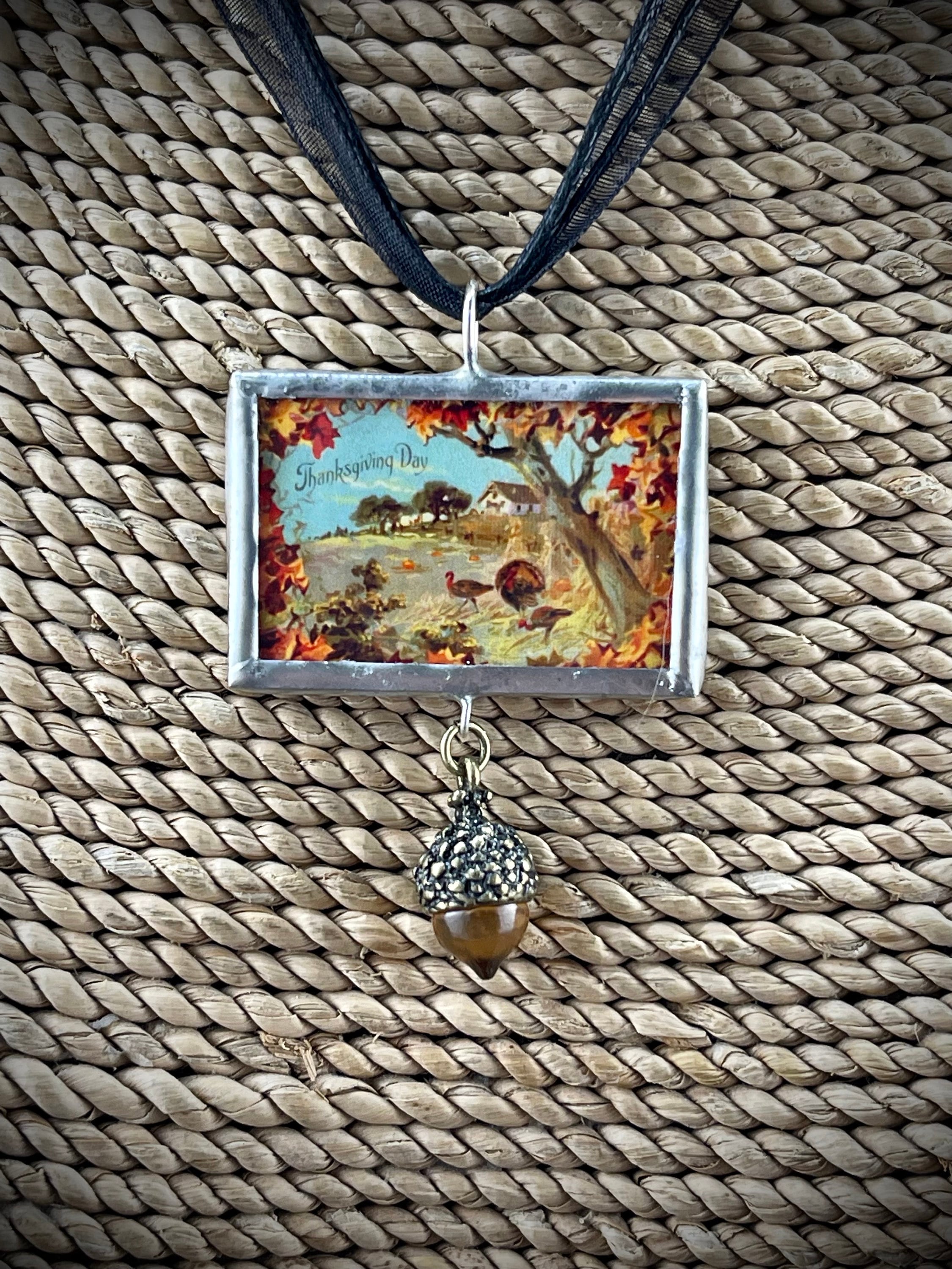 Vintage Thanksgiving Soldered Pendant, Turkey Pendant, Fall Farm ...