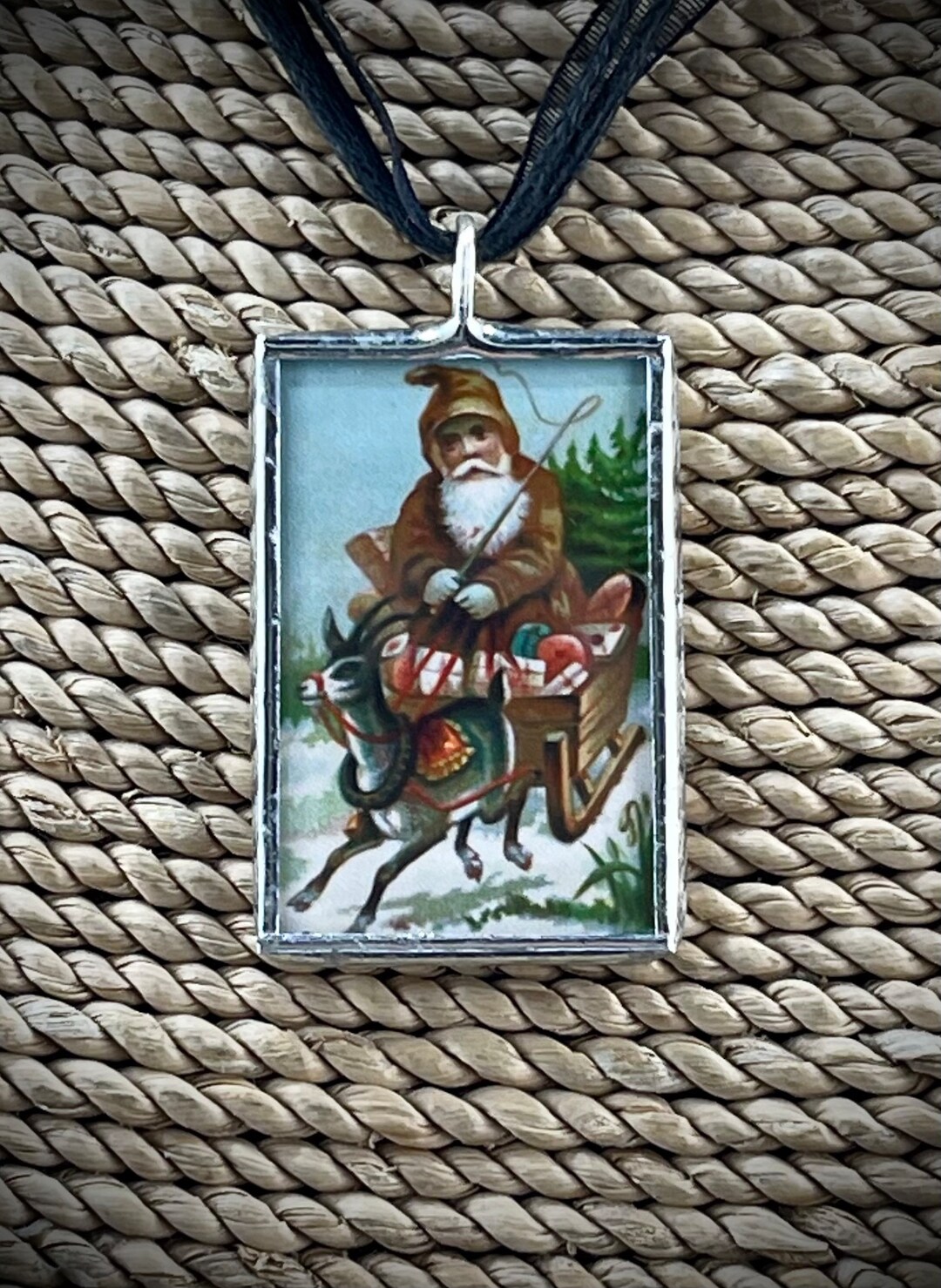 Vintage Christmas Soldered Pendant, Vintage Santa Pendant, Vintage ...