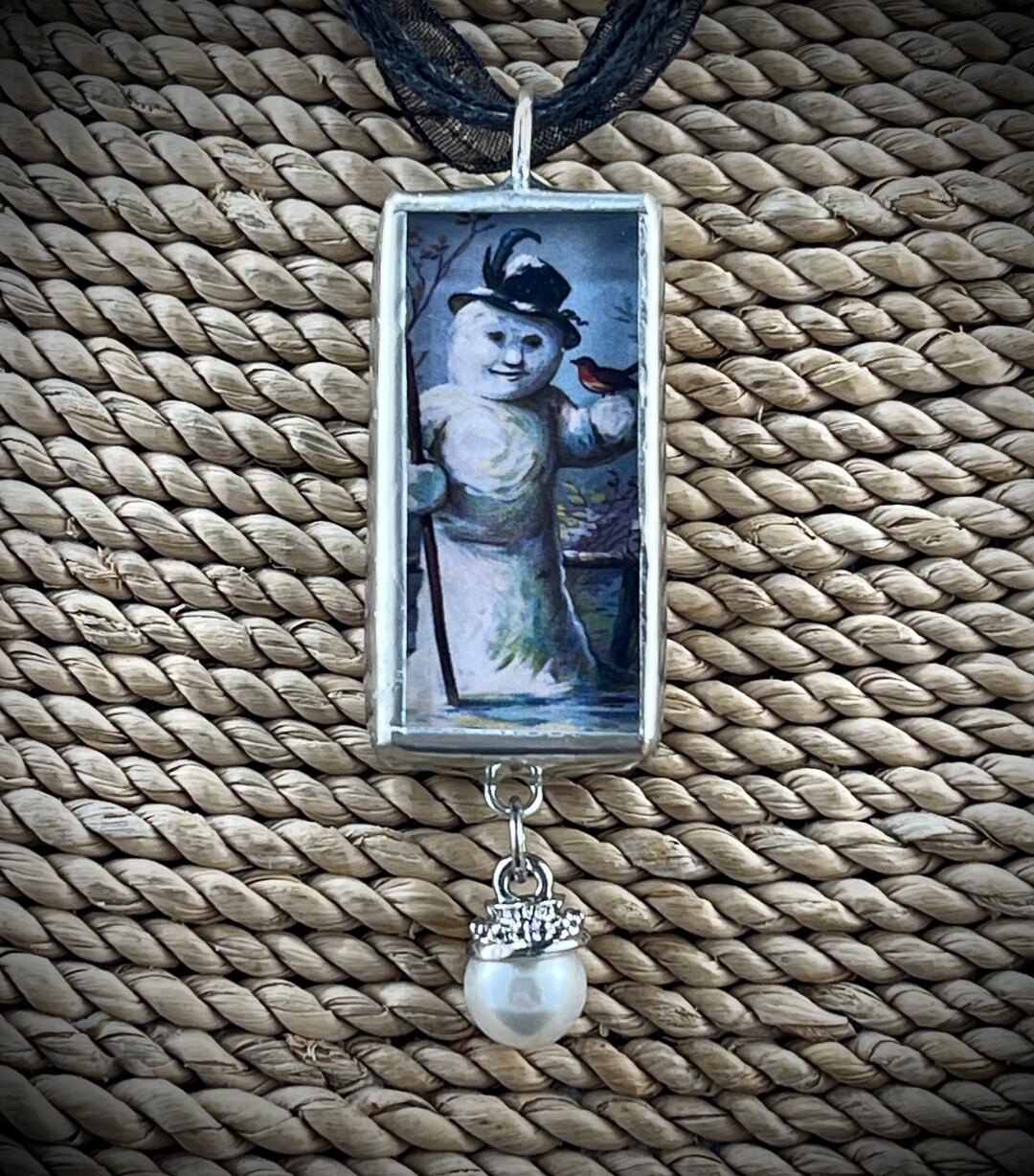 Vintage Snowman Soldered Pendant, Christmas Snowman Pendant, Vintage ...