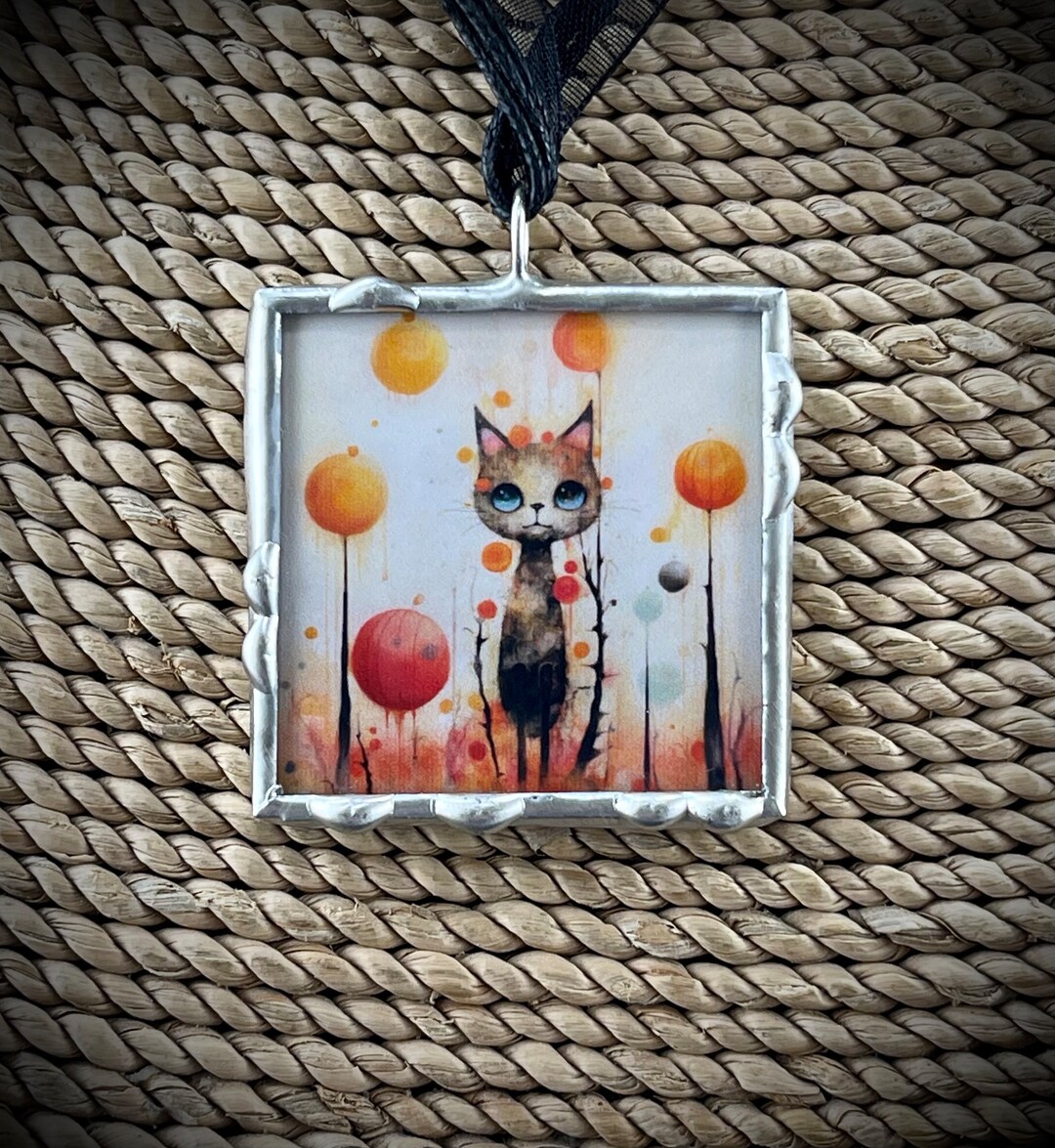 Whimsical Cat Solder Pendant, Halloween Cat Pendant, Cat Pendant, Gift ...
