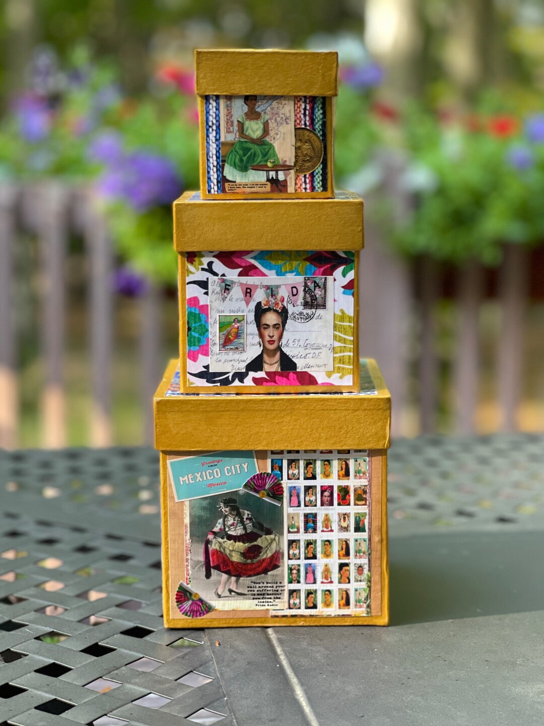 Frida Kahlo Nesting Boxes, One of a Kind, Decoupage Nesting Boxes, Home ...