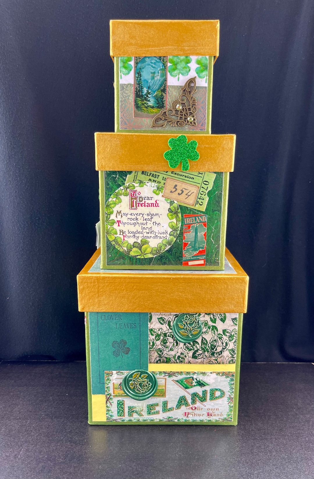 St Patricks Day Nesting Boxes, One-of-a-kind, Holiday Decoupage Nesting ...