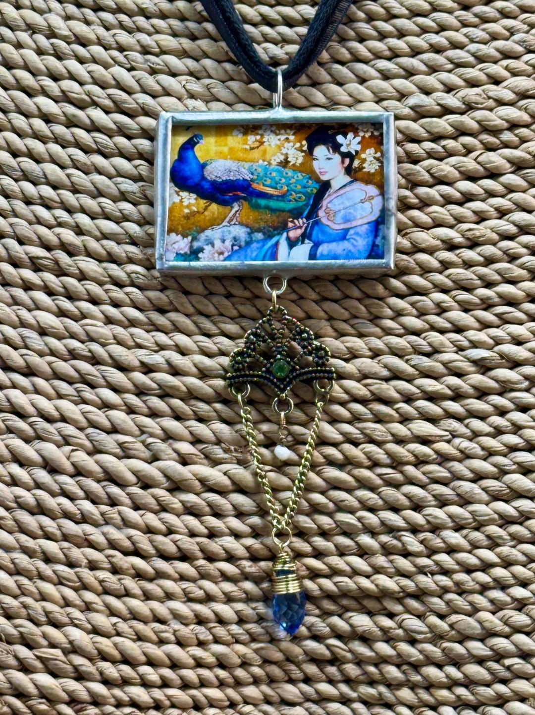 Geisha Soldered Pendant, Oriental Ladies Pendant, Geisha Girl, Peacock ...