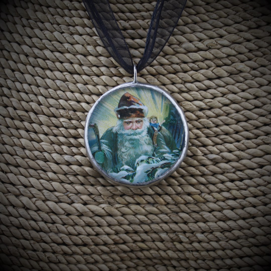 Clearance Christmas Santa Soldered Pendant, Vintage Santa Pendant ...