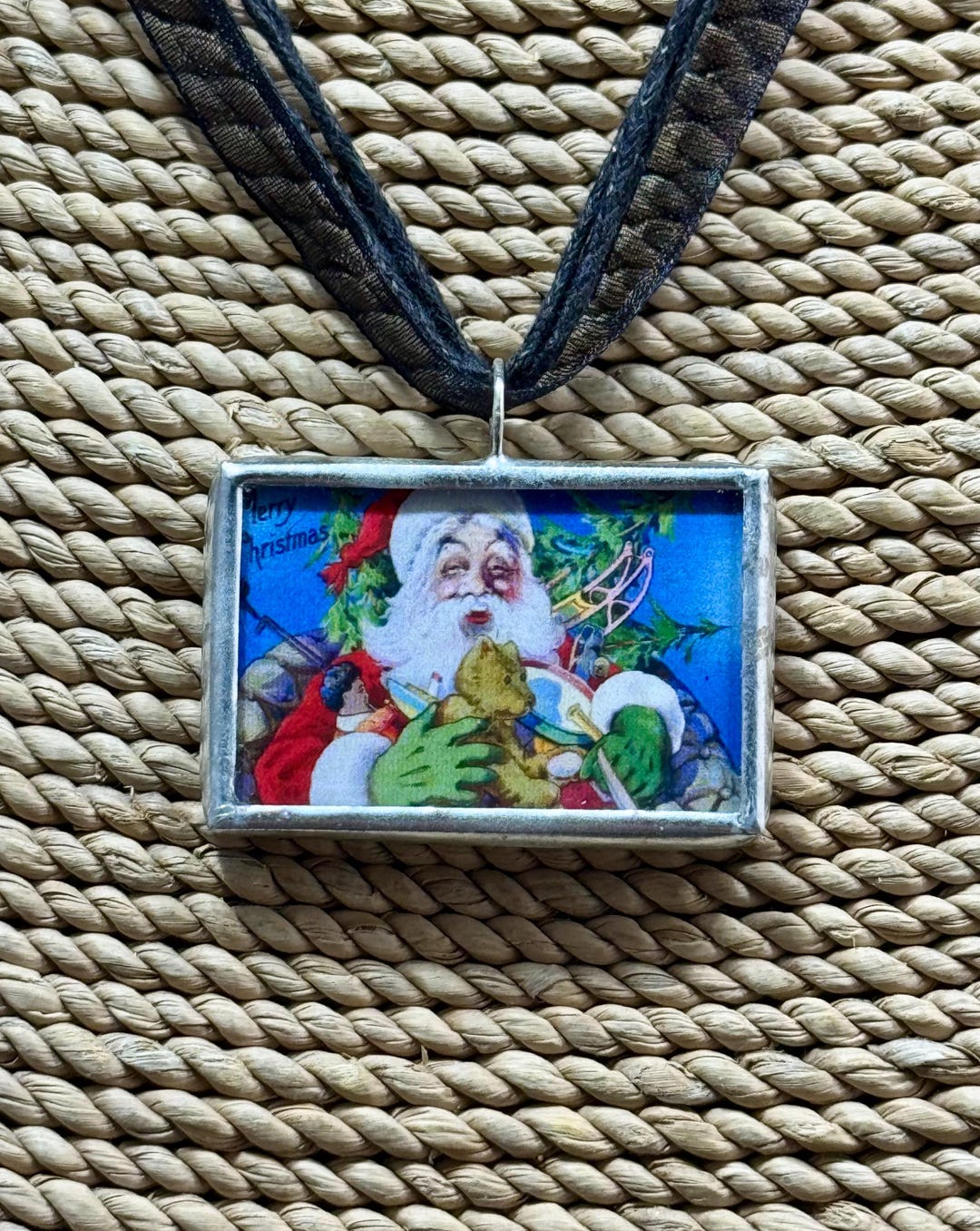 Vintage Christmas Santa Soldered Pendant, Christmas Pendant, Vintage ...