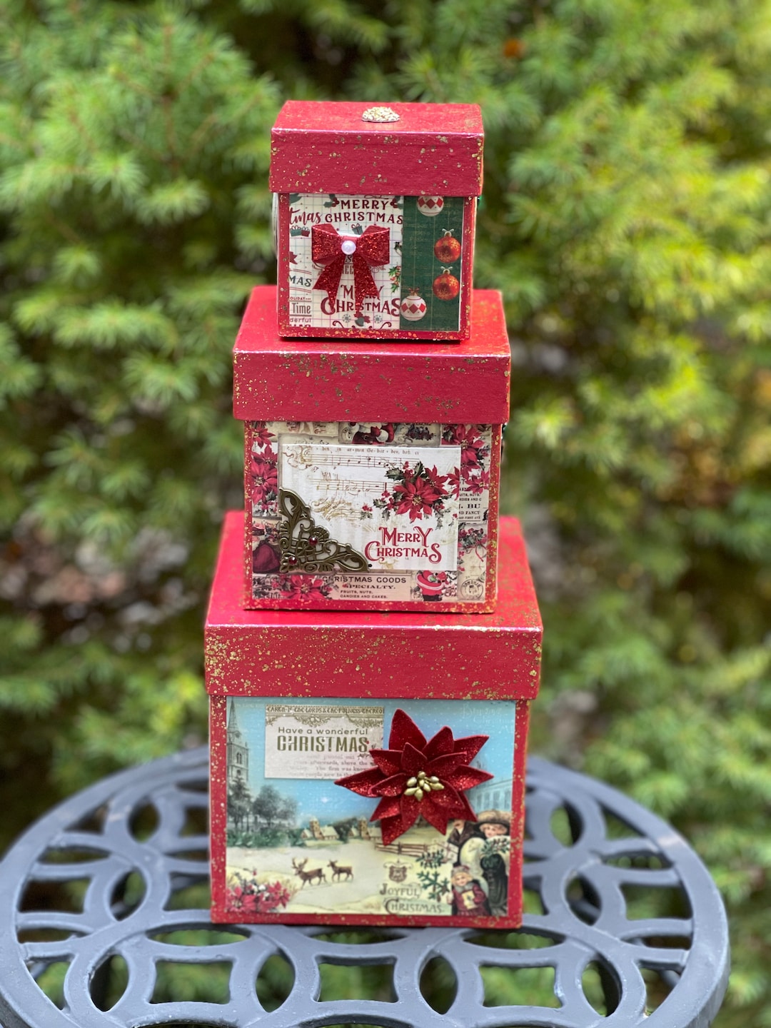 Christmas Nesting Boxes, One-of-a-kind, Decoupage Nesting Boxes ...