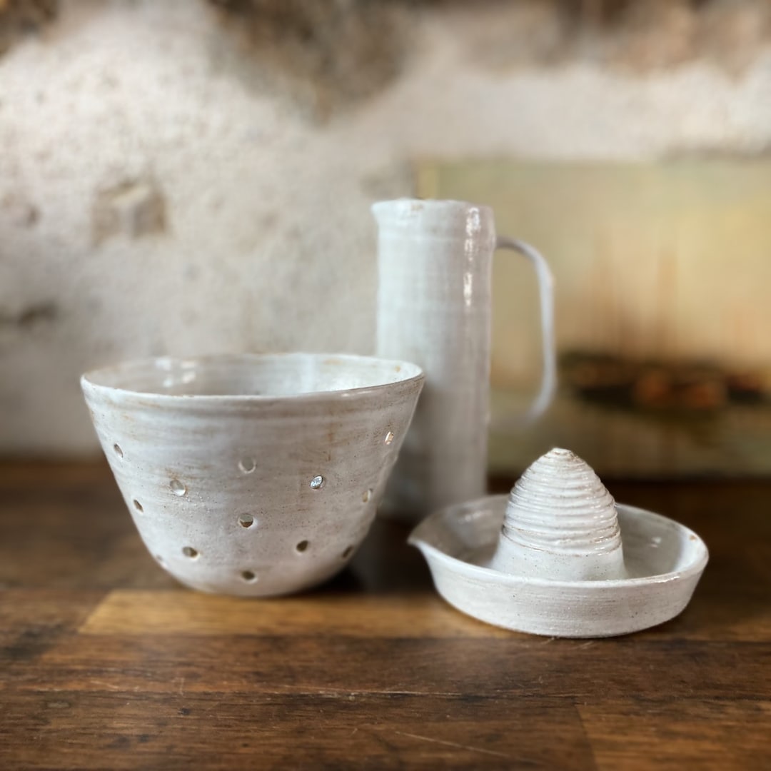 Rustic White Glazed Stoneware Ceramic Pottery Jug Matching Items ...