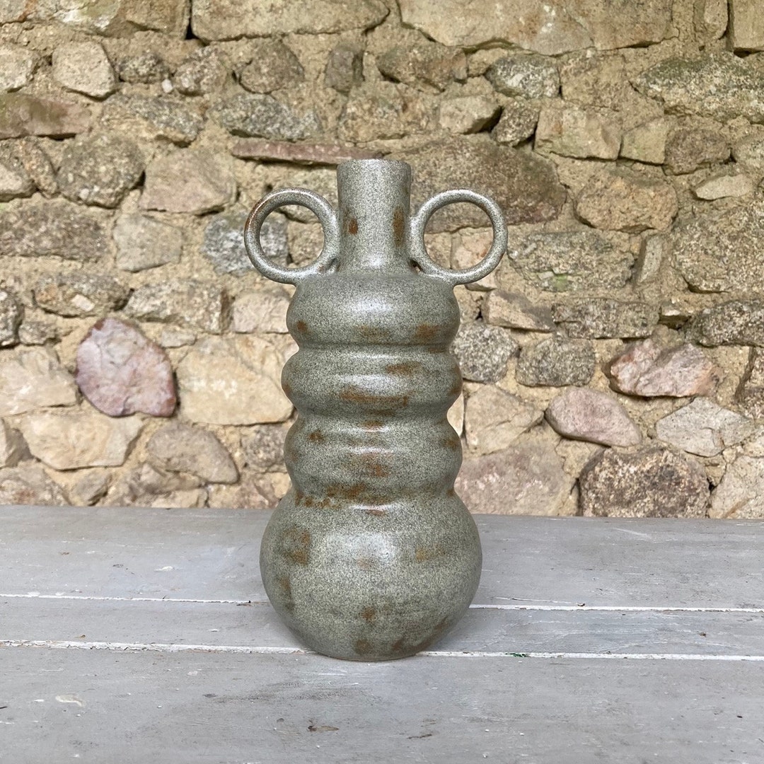 Grey Rusty Glazed Clay Pottery Wheel Thrown Stoneware Ceramic Flower ...